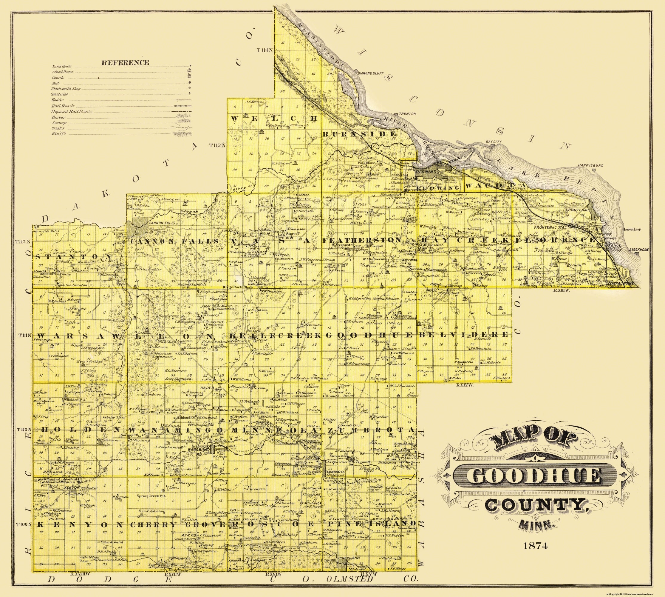 Historic County Map - Goodhue County Minnesota - Andreas 1874 - 25.63 x ...