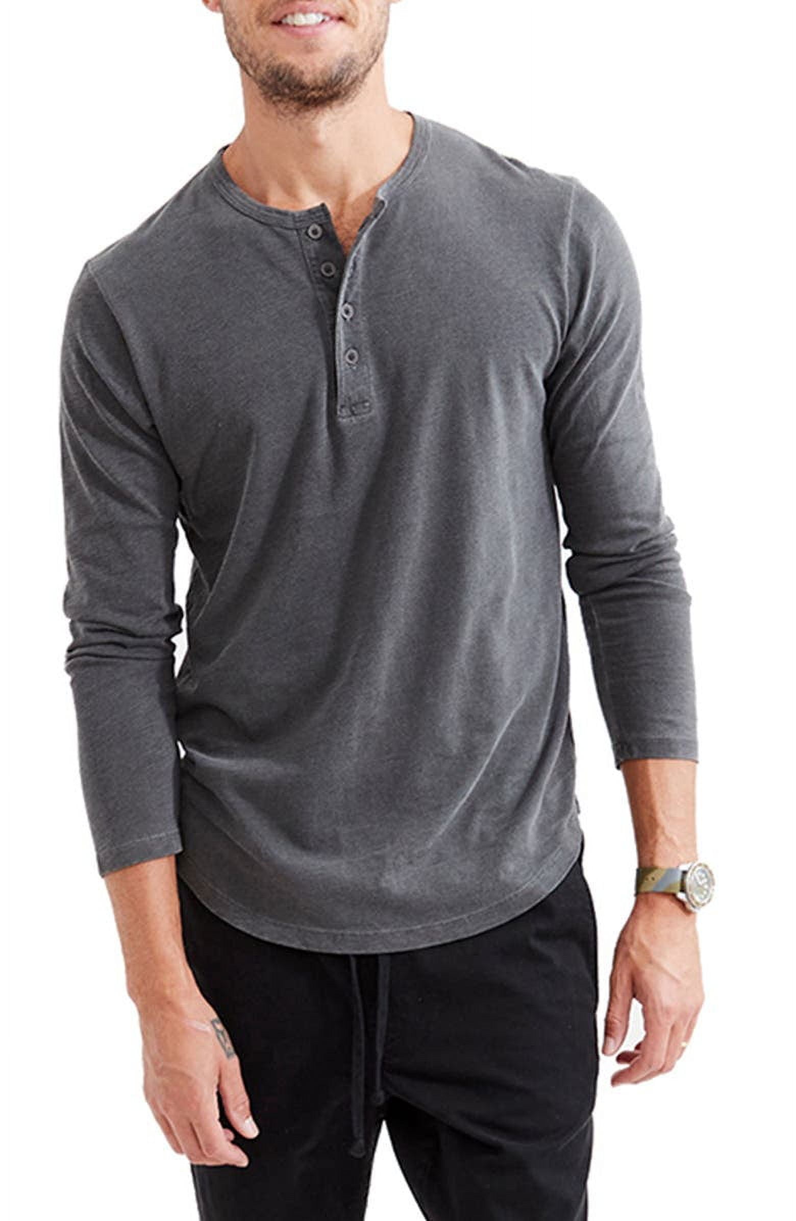 Goodlife Sun-Faded Long Sleeve Slub Scallop Henley in Black Size Medium ...