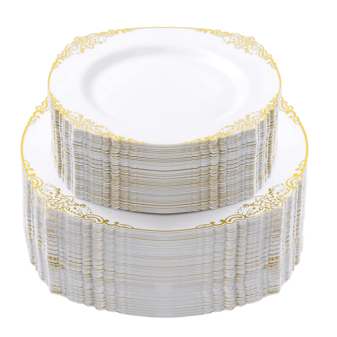 Goodluck 100Pcs Vintage Gold Rim Plastic Plates, Fancy Disposable ...