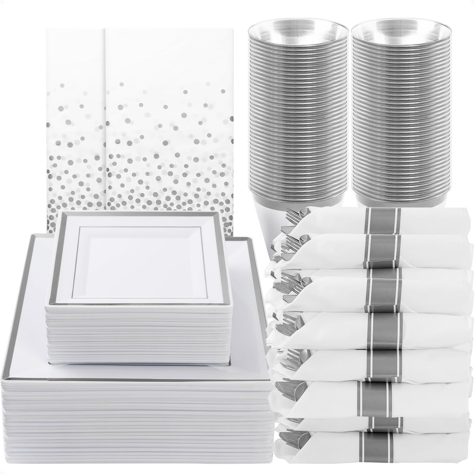 Goodluck 352-Piece Dinnerware Set IEF31 for 50 Guests - Square Plastic ...