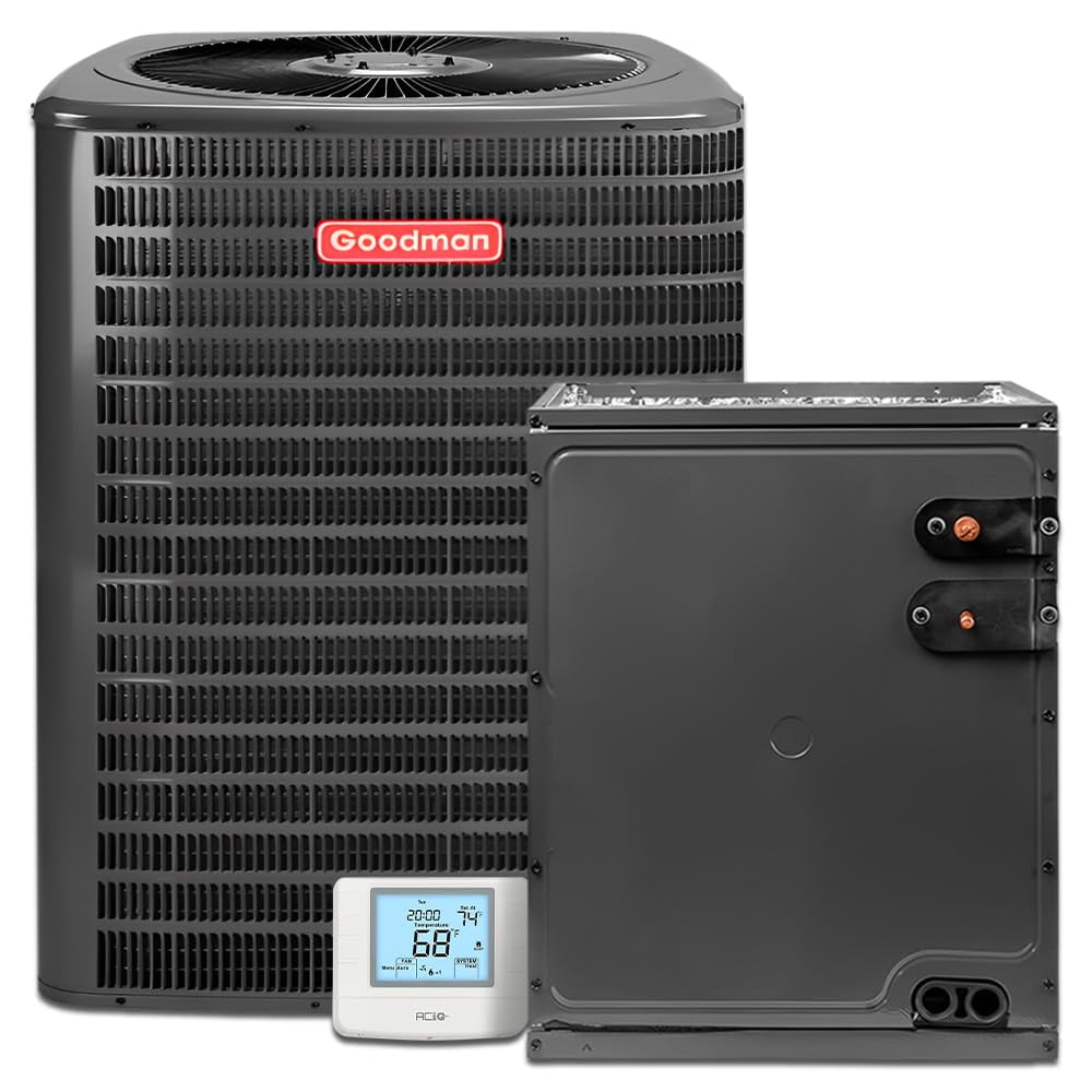 Goodman 2 Ton 13.4+ SEER2 Condenser AC Unit & 17.5" Vertical Evaporator ...