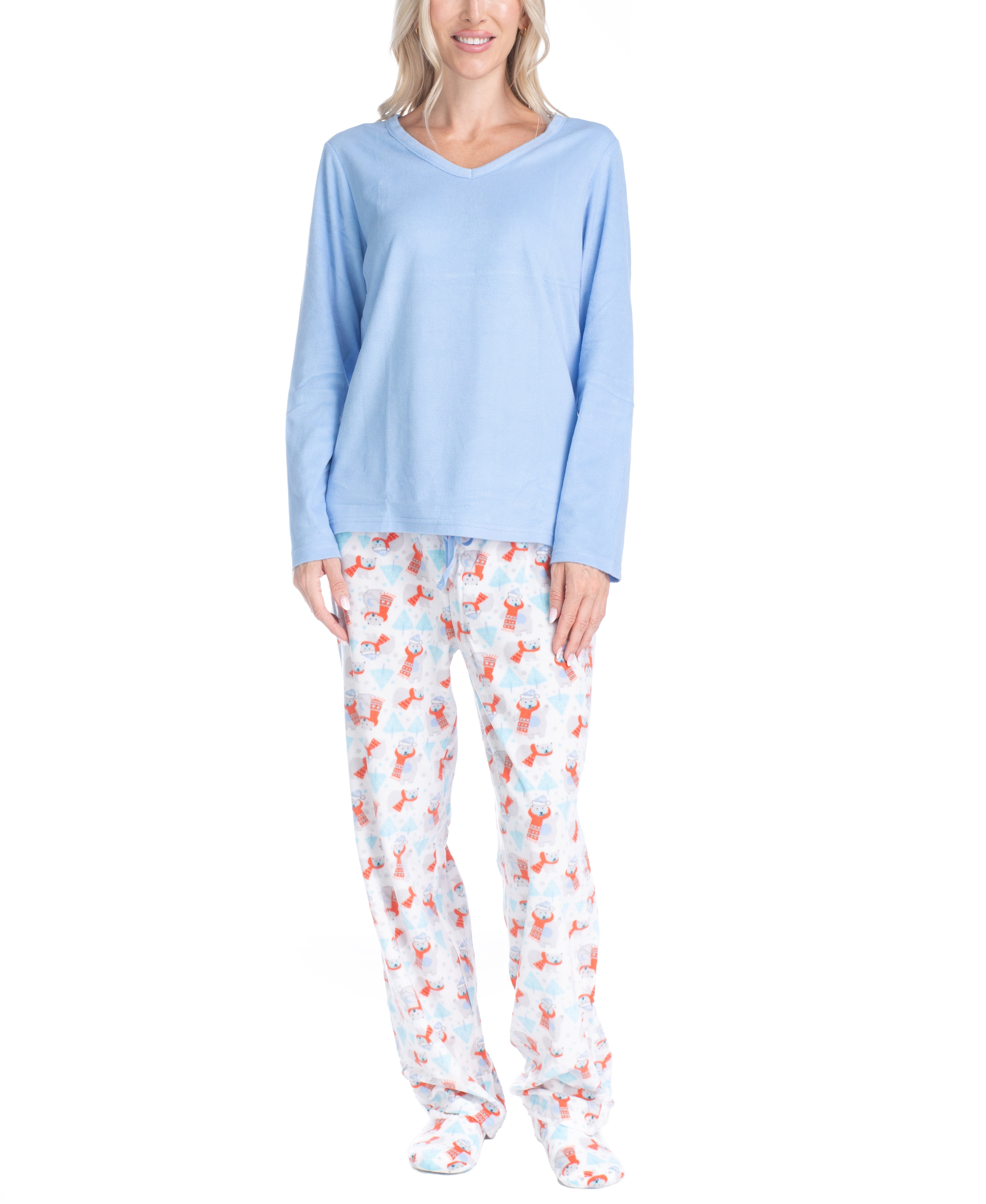 Goodnight Kiss Cozy Up 3 Piece Pajama Set, Long Sleeve T-Shirt and Sleep Pant with Slippers ...