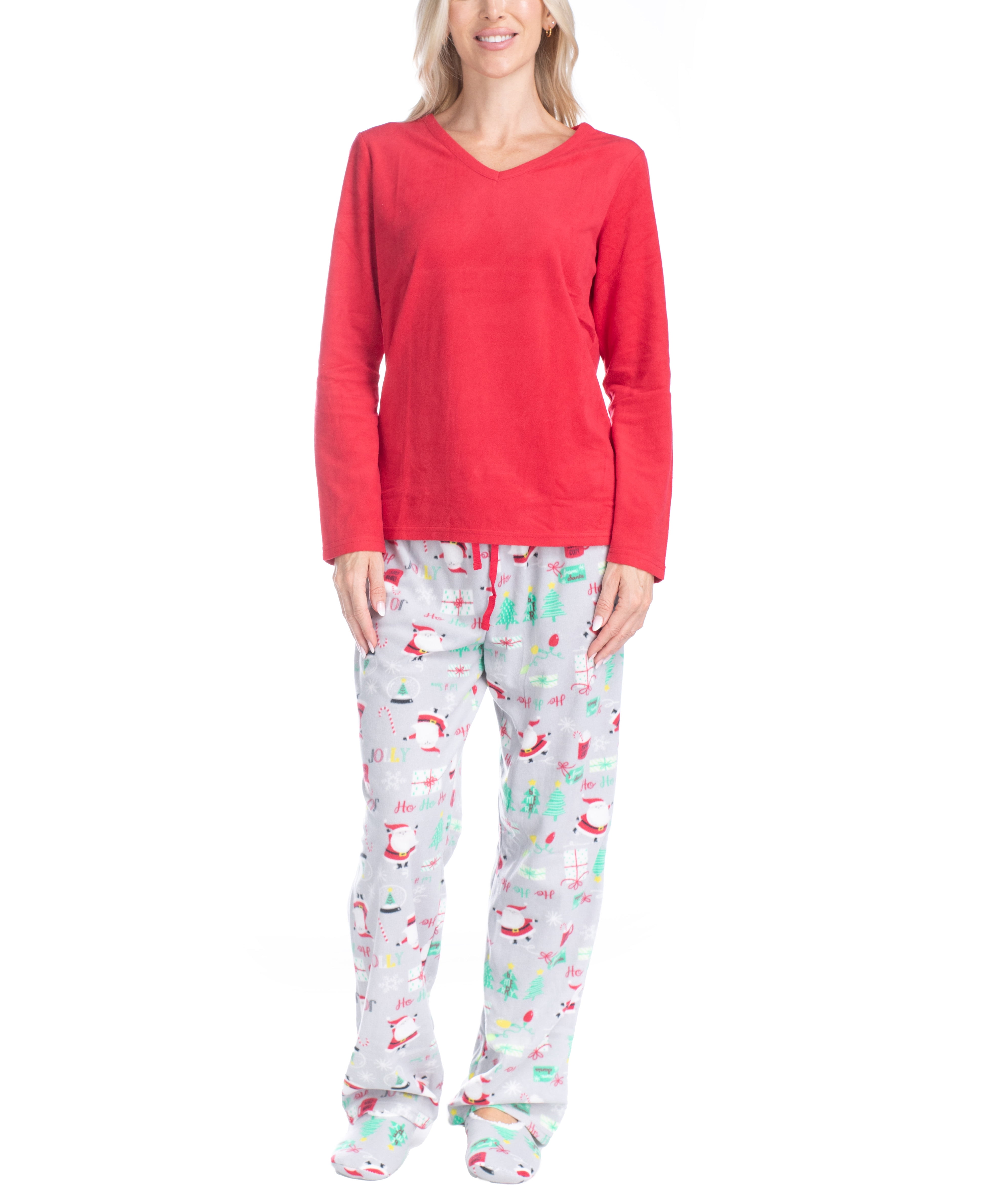 Goodnight Kiss Cozy Up 3 Piece Pajama Set, Long Sleeve T-Shirt and Sleep Pant with Slippers ...