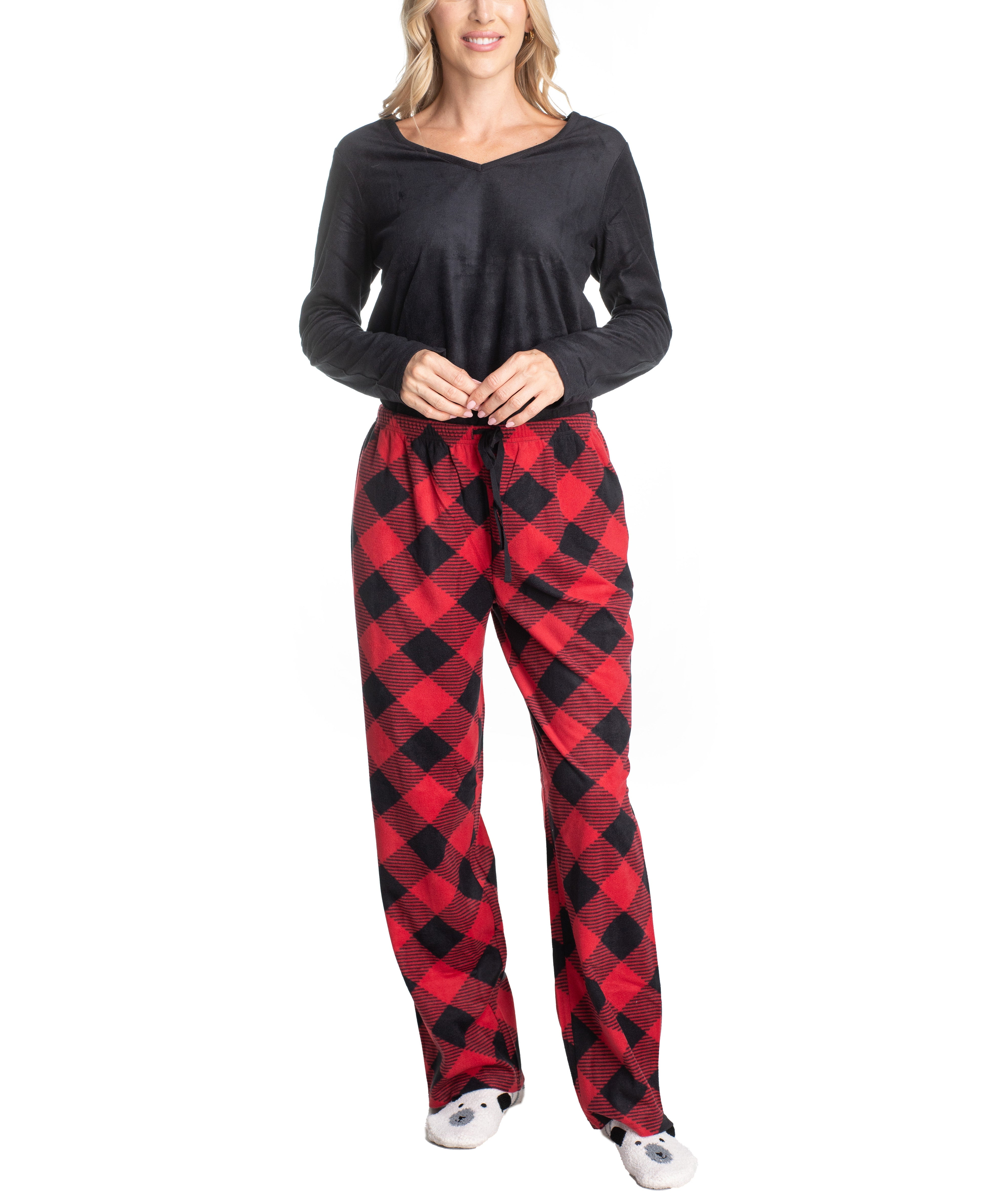 Goodnight Kiss Funny Face Fleece Pajama Set with Critter Socks, Black ...