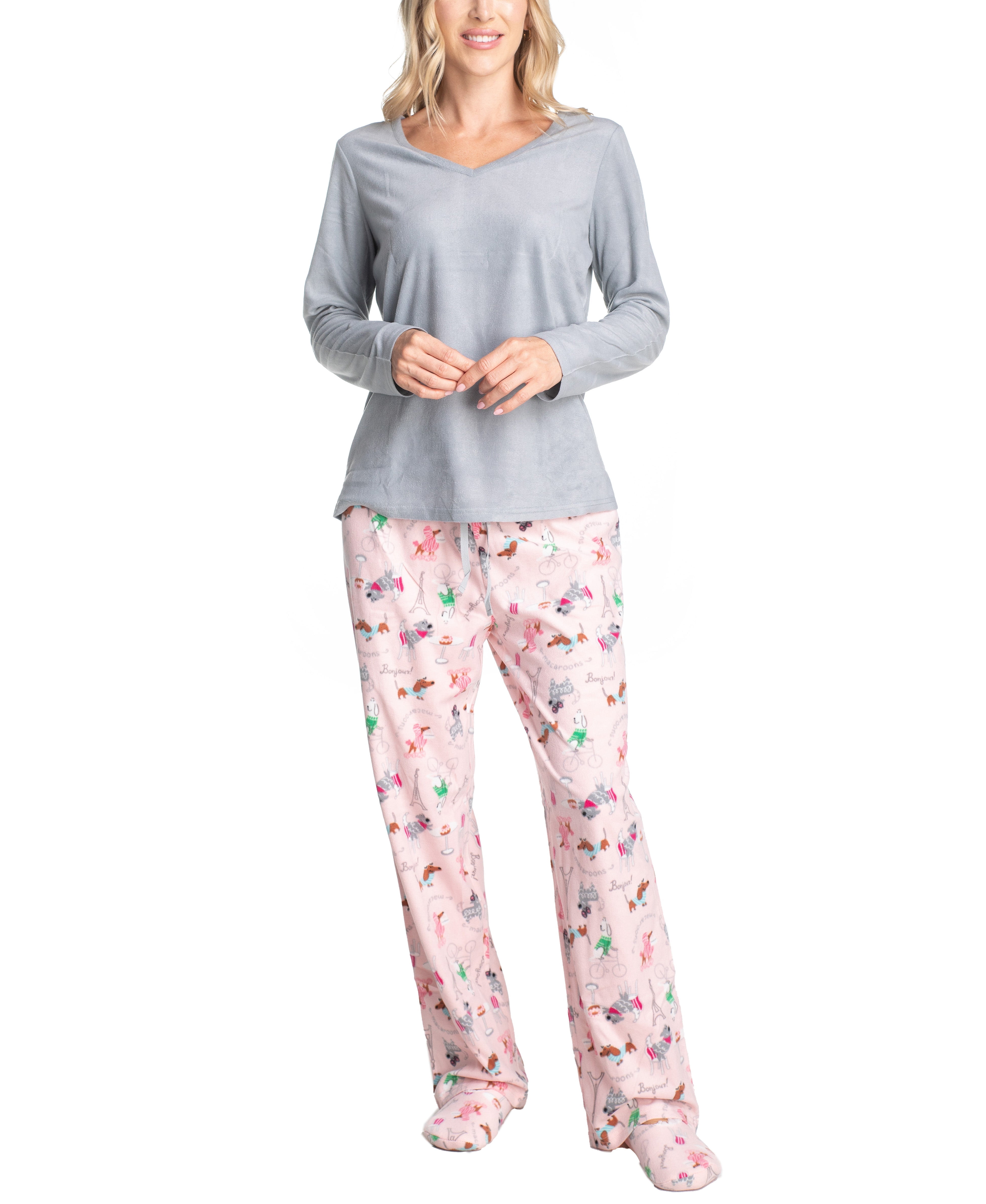 Goodnight Kiss Fleece Pajama Set with Slippers, Gray Paris, X-Large, 3 ...
