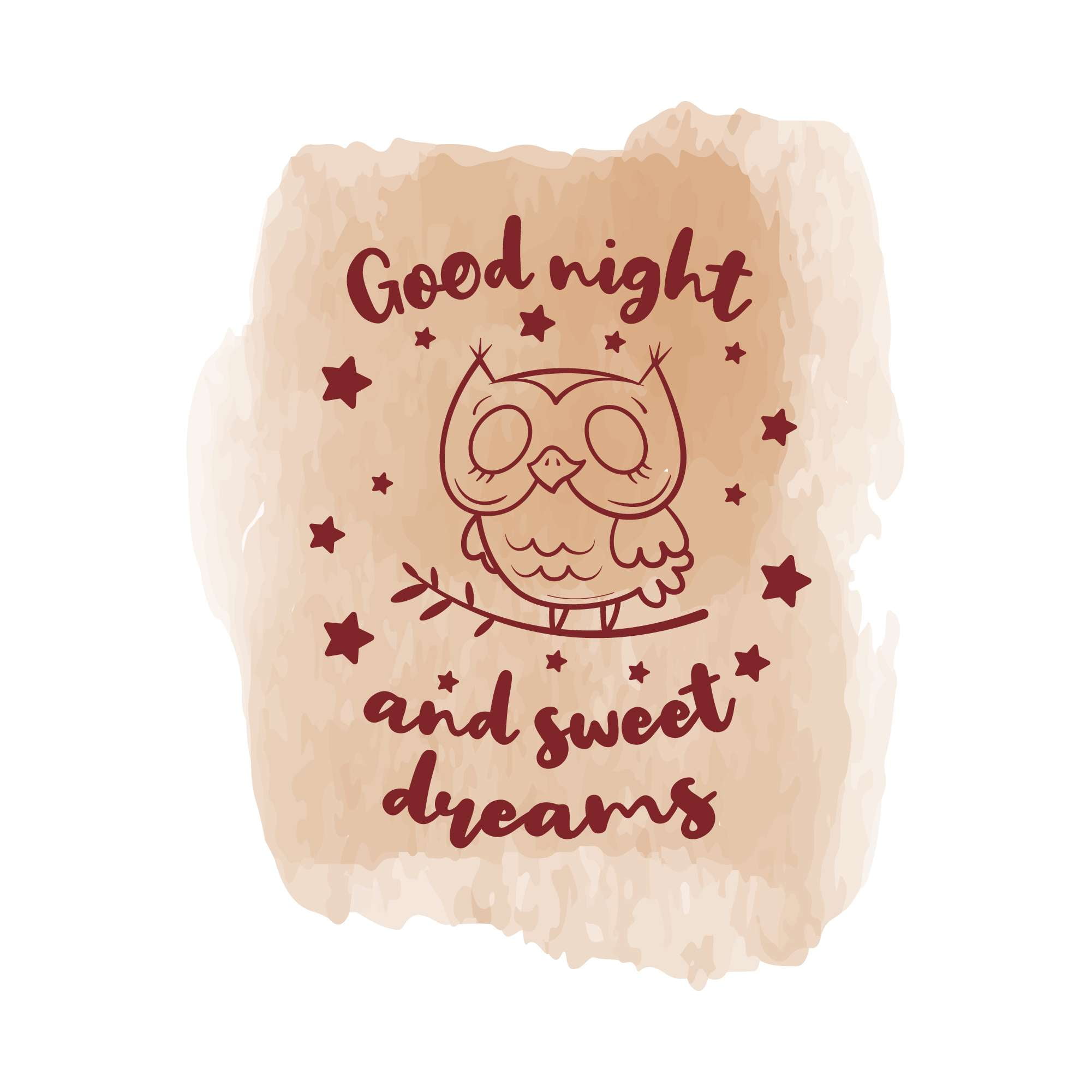 Goodnight And Sweet Dreams Cute Owl Sleeping Kids Room Watercolor ...