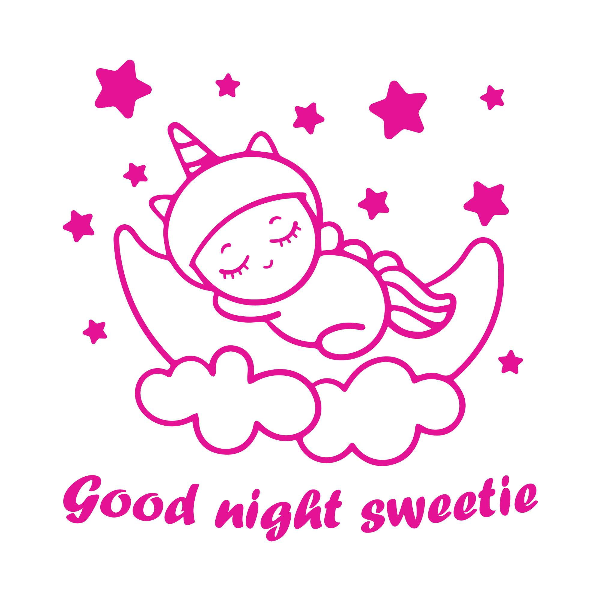 Goodnight Sweetie Cute Unicorn Sleeping On Moon Quote Wall Design Wall ...