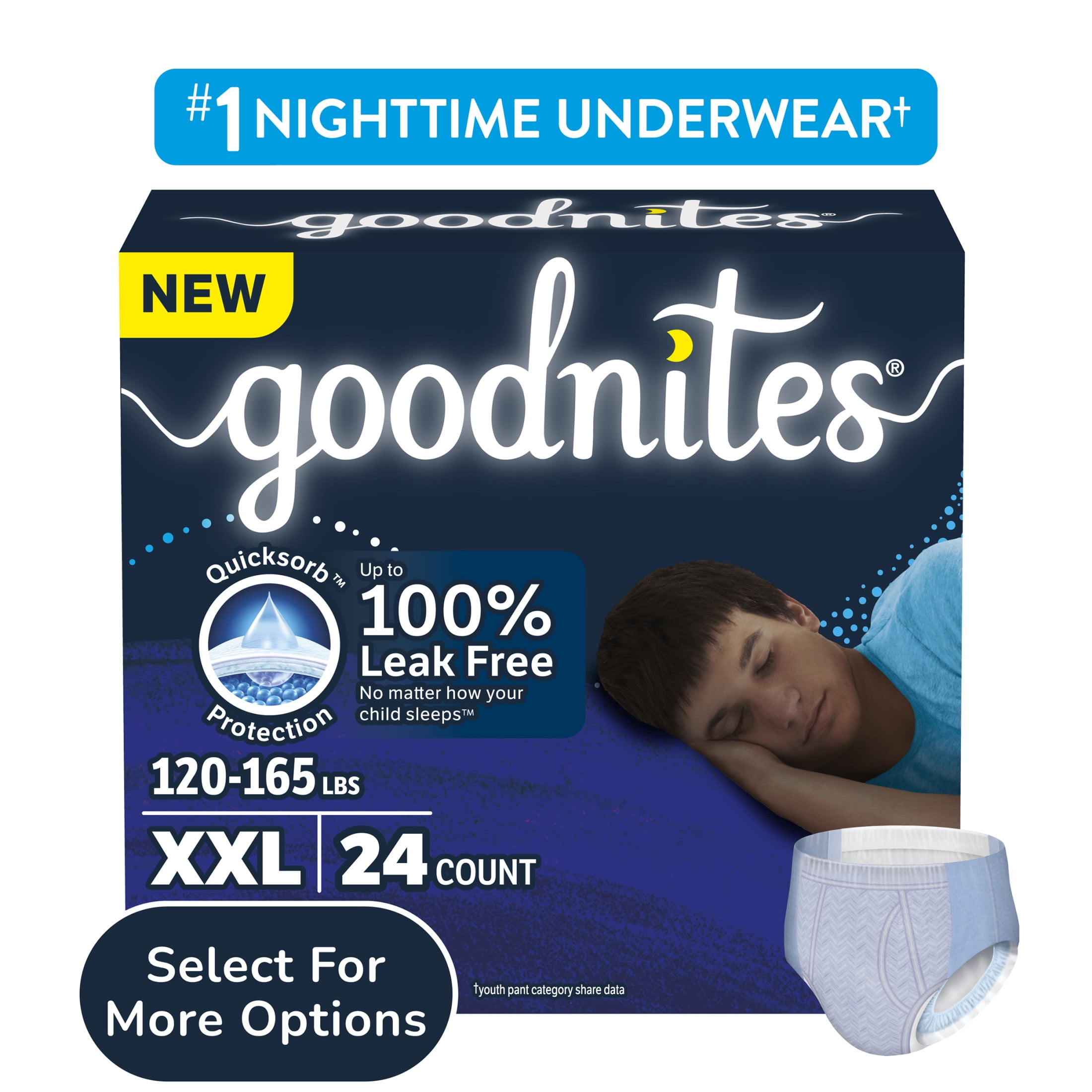 Goodnites Boys' Nighttime Underwear, Size XXL (120-165 lbs), 24 Ct ...