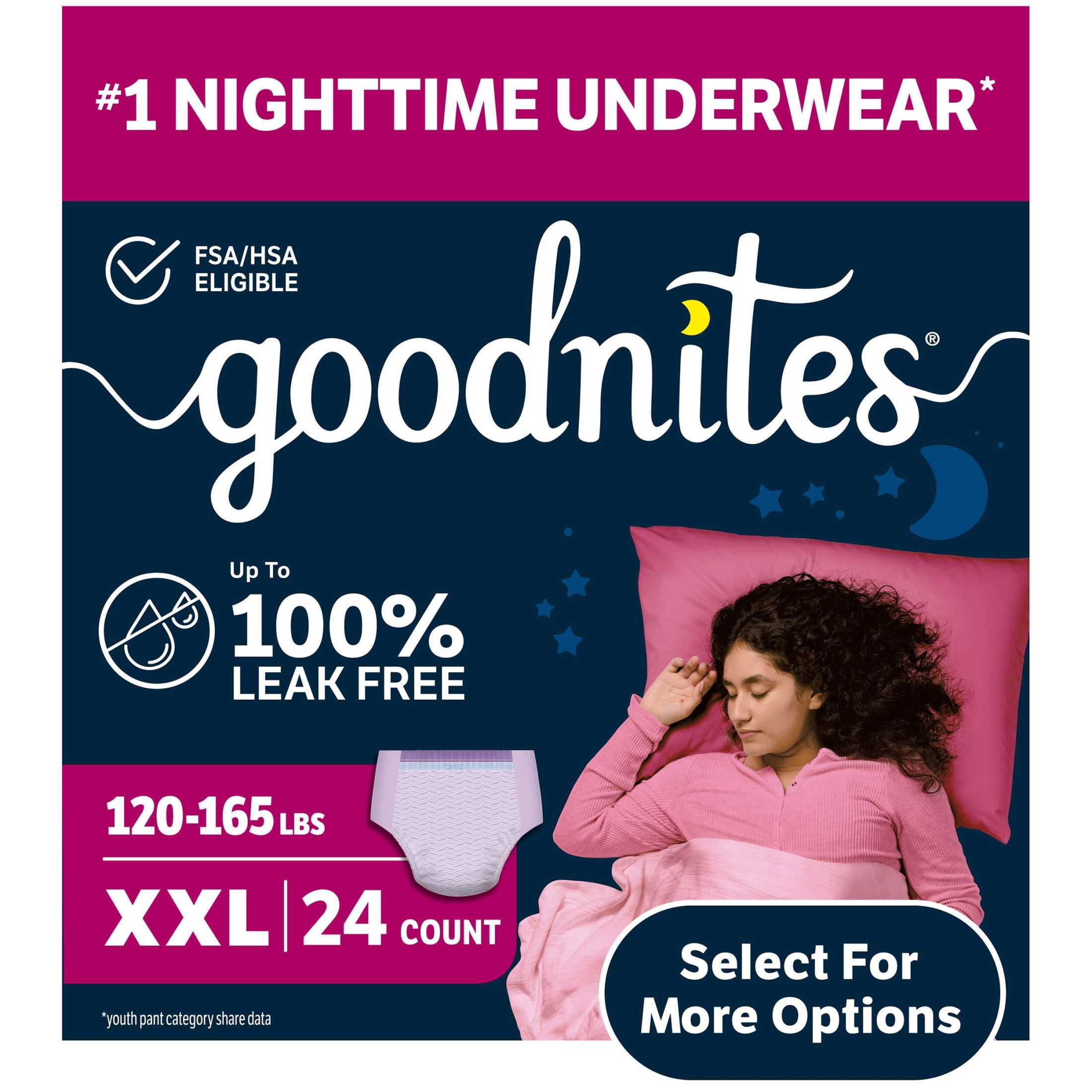 Goodnites Girls' Nighttime Bedwetting Underwear, Size XXL (120-165 lbs ...
