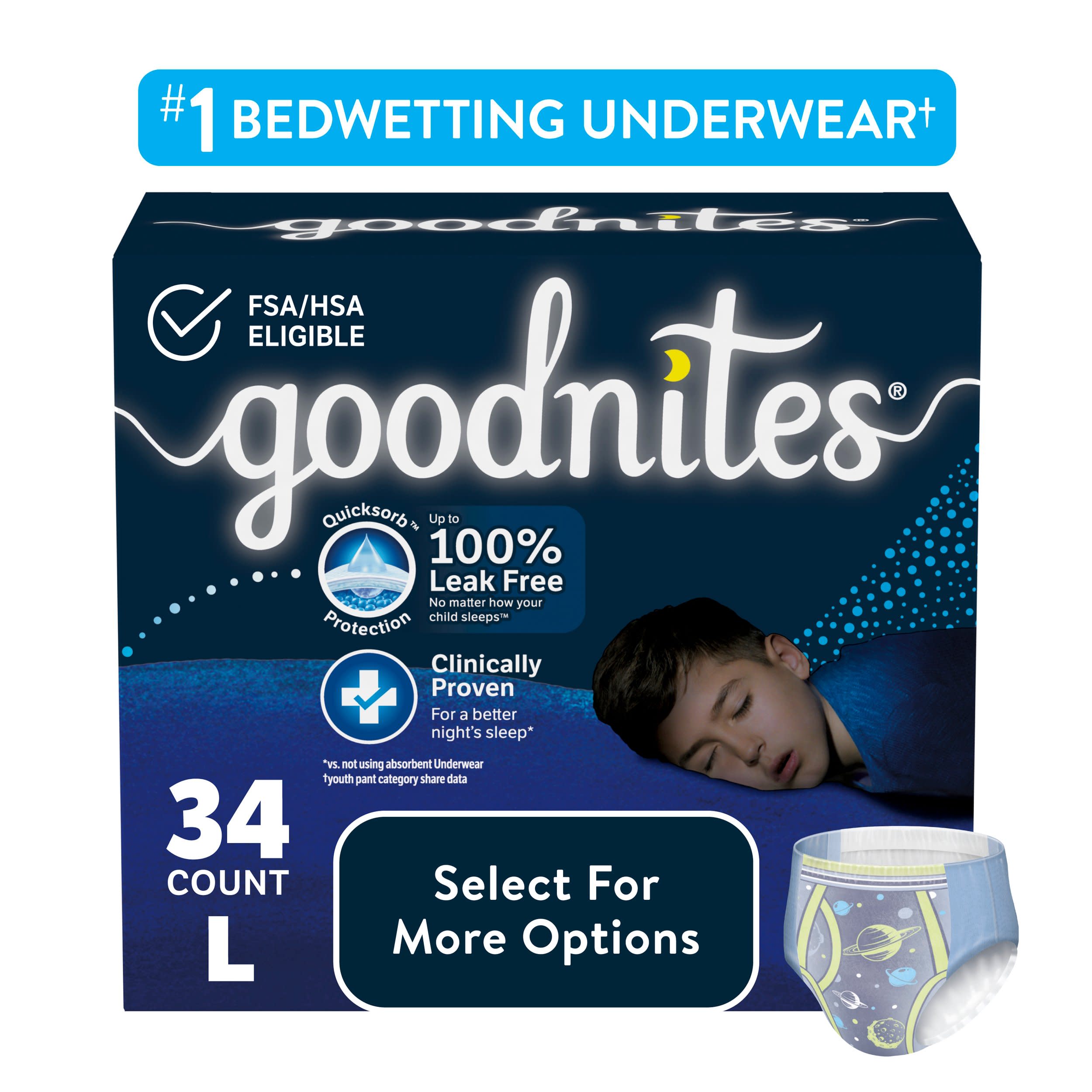 GoodNites Goodnites Boys' Nighttime Bedwetting Underwear Size L, 34 ...