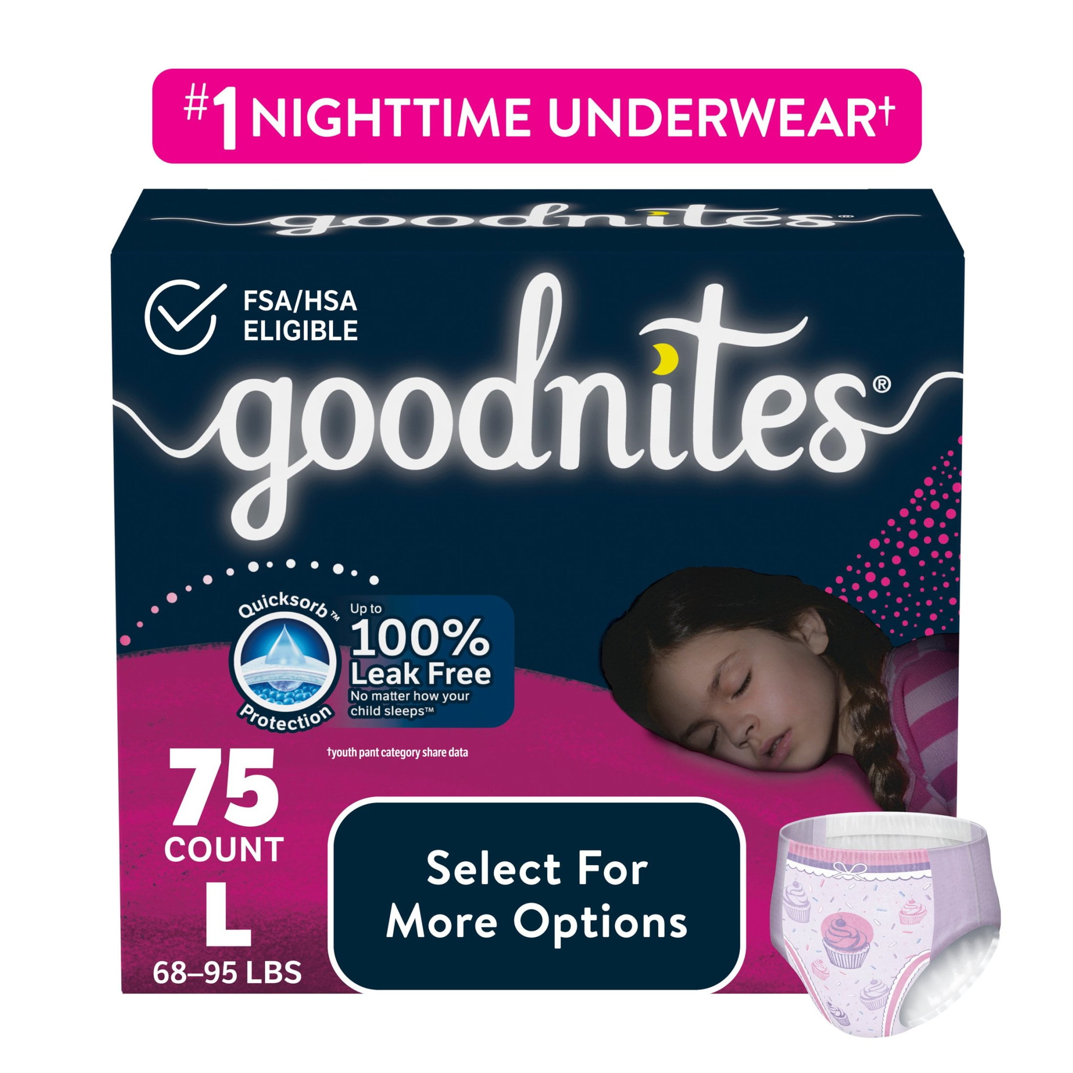 Goodnites Girls' Bedwetting Underwear, L, 75 Ct - Overnight Sleep Aid ...