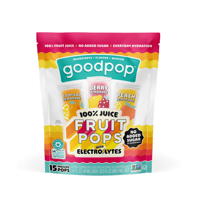 Goodpop Freezer Pops with Electrolytes 100% Fruit Juice 15 Pack ...