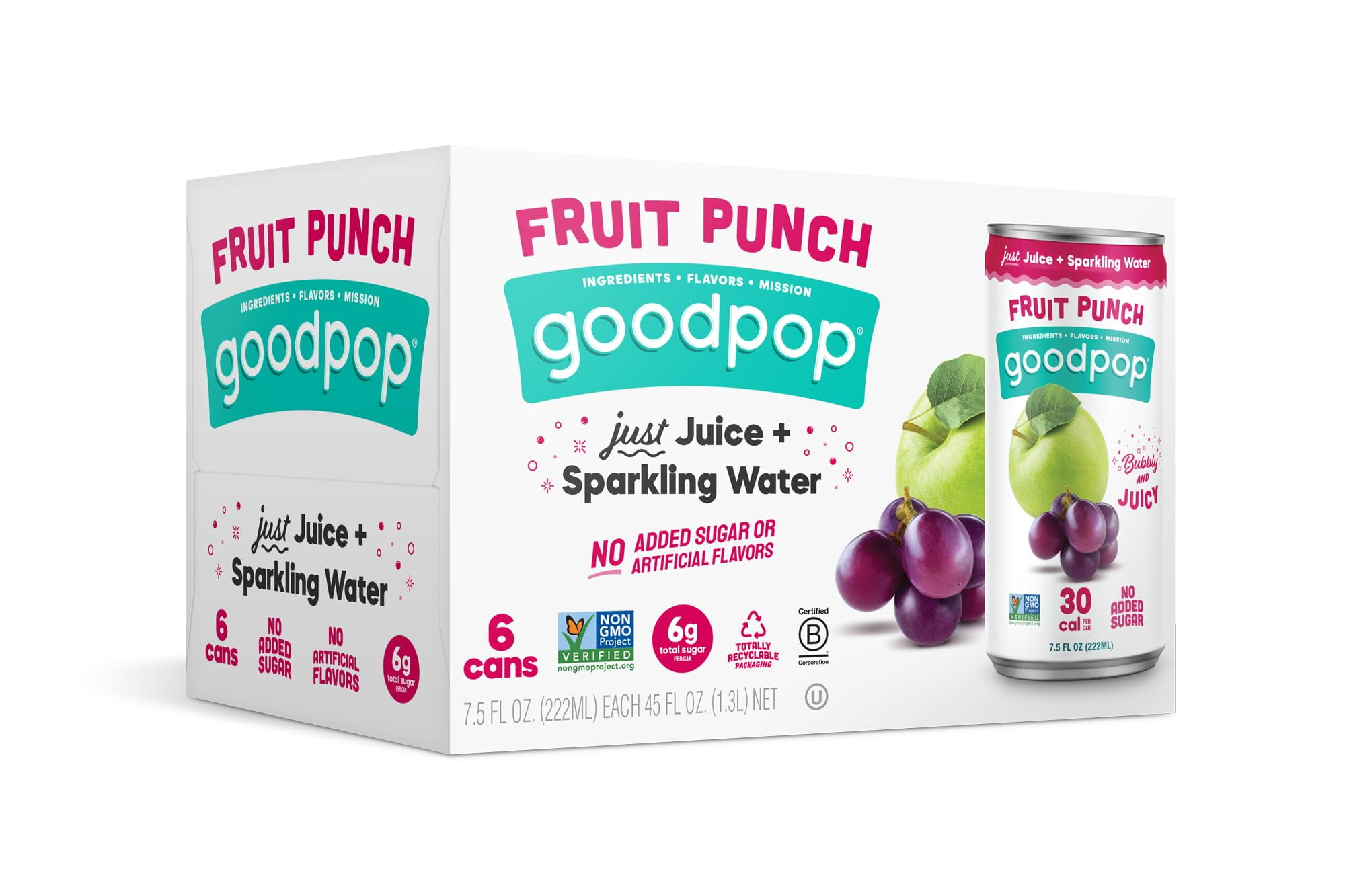 Goodpop's Water Sparkling Fruit Punch 6 Pack 45 fl oz (Pack Of 4 ...
