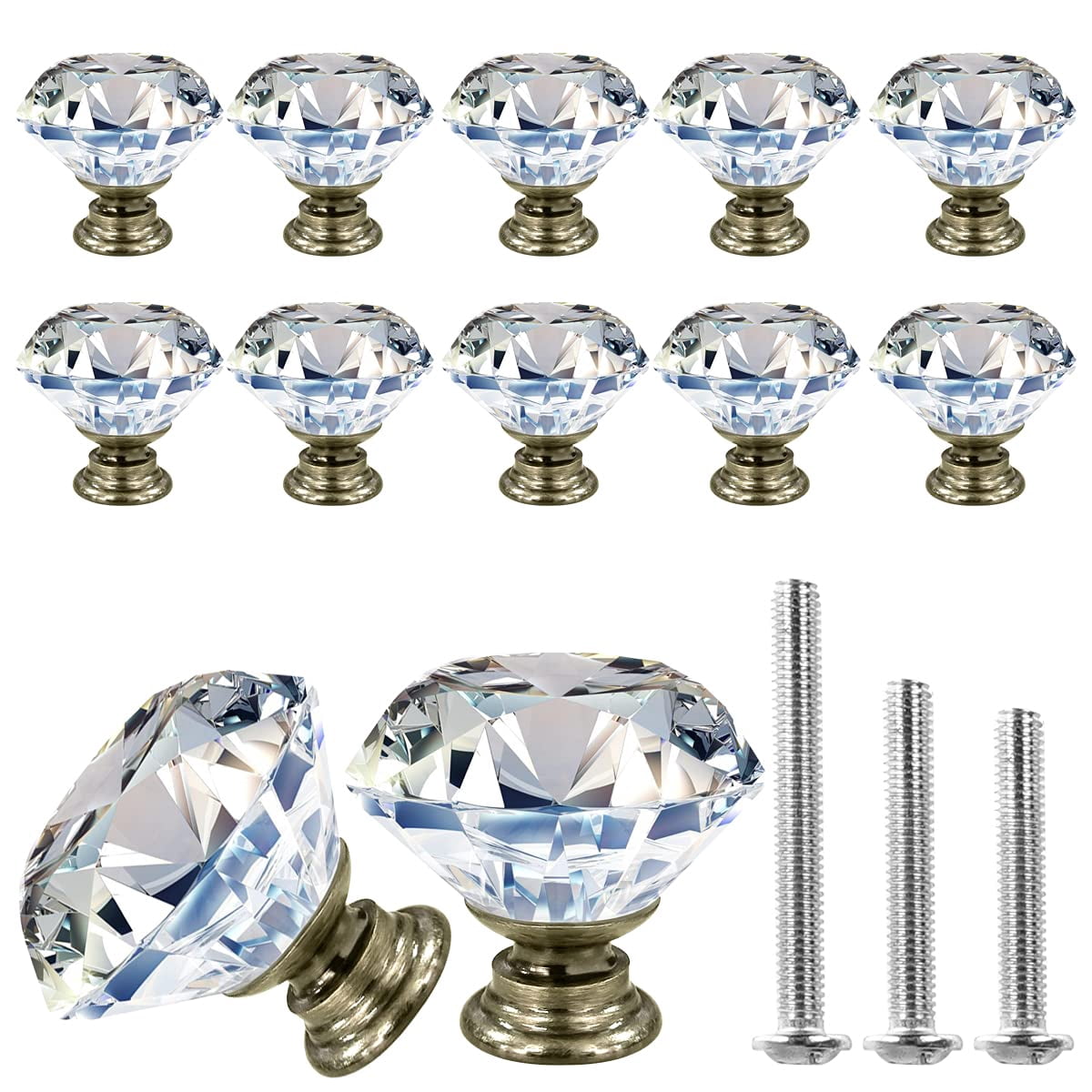 GoodtoU 12p Brass Crystal Knobs - Glass Drawer Pulls Farmhouse Dresser ...