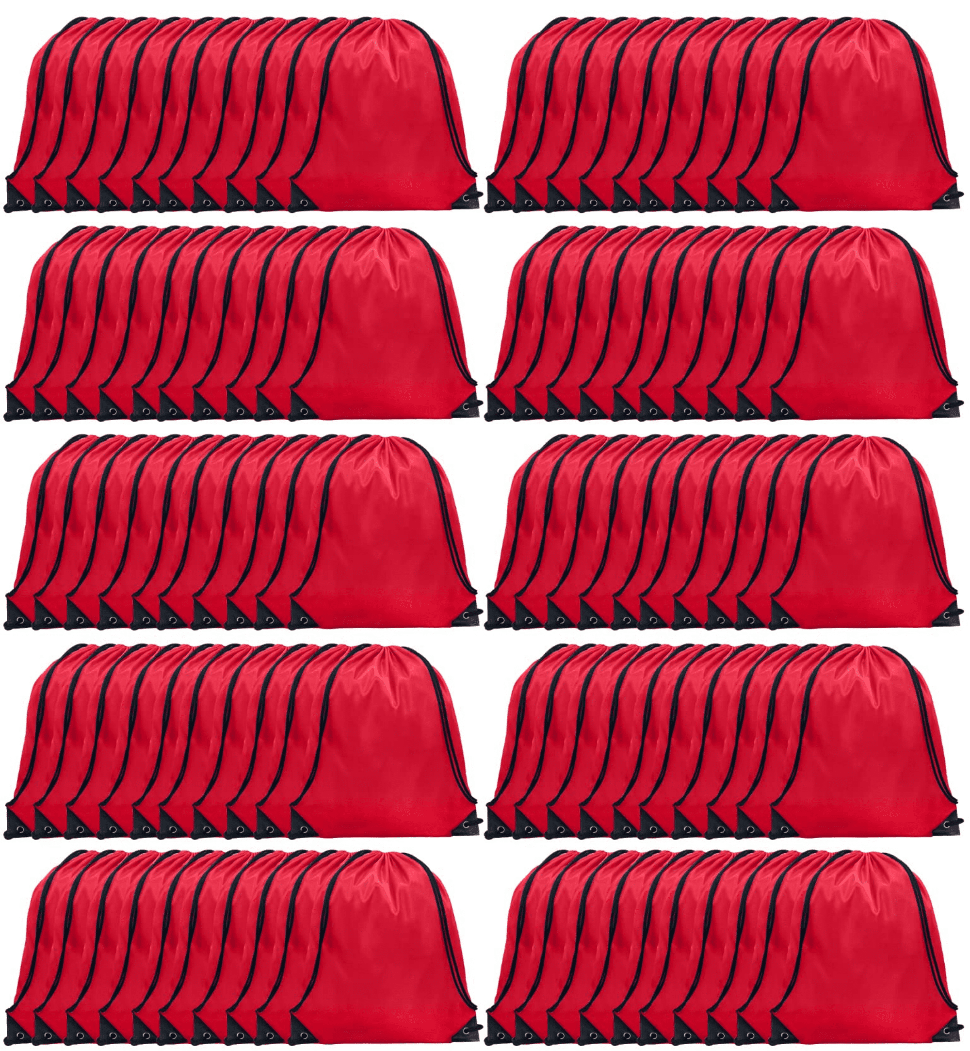 ComfortLiving 100 Pcs Lightweight Nylon Drawstring Backpacks, Red, Gym ...