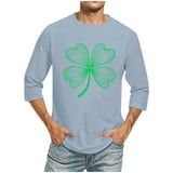 Goodtrade8 3/4 Sleeve St Patricks Day Men Shirts Big and Tall Crew Neck Graphic Tee Clover ...
