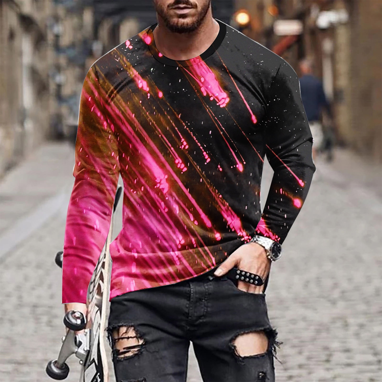 Goodtrade8 Athletic Fall and Winter Tops for Men Long Sleeve Printed ...