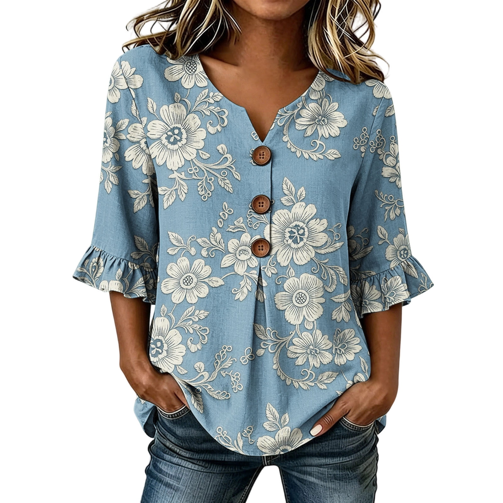 Goodtrade8 Blouses for Women Loose Fit Casual Tops Short Sleeve Plus ...