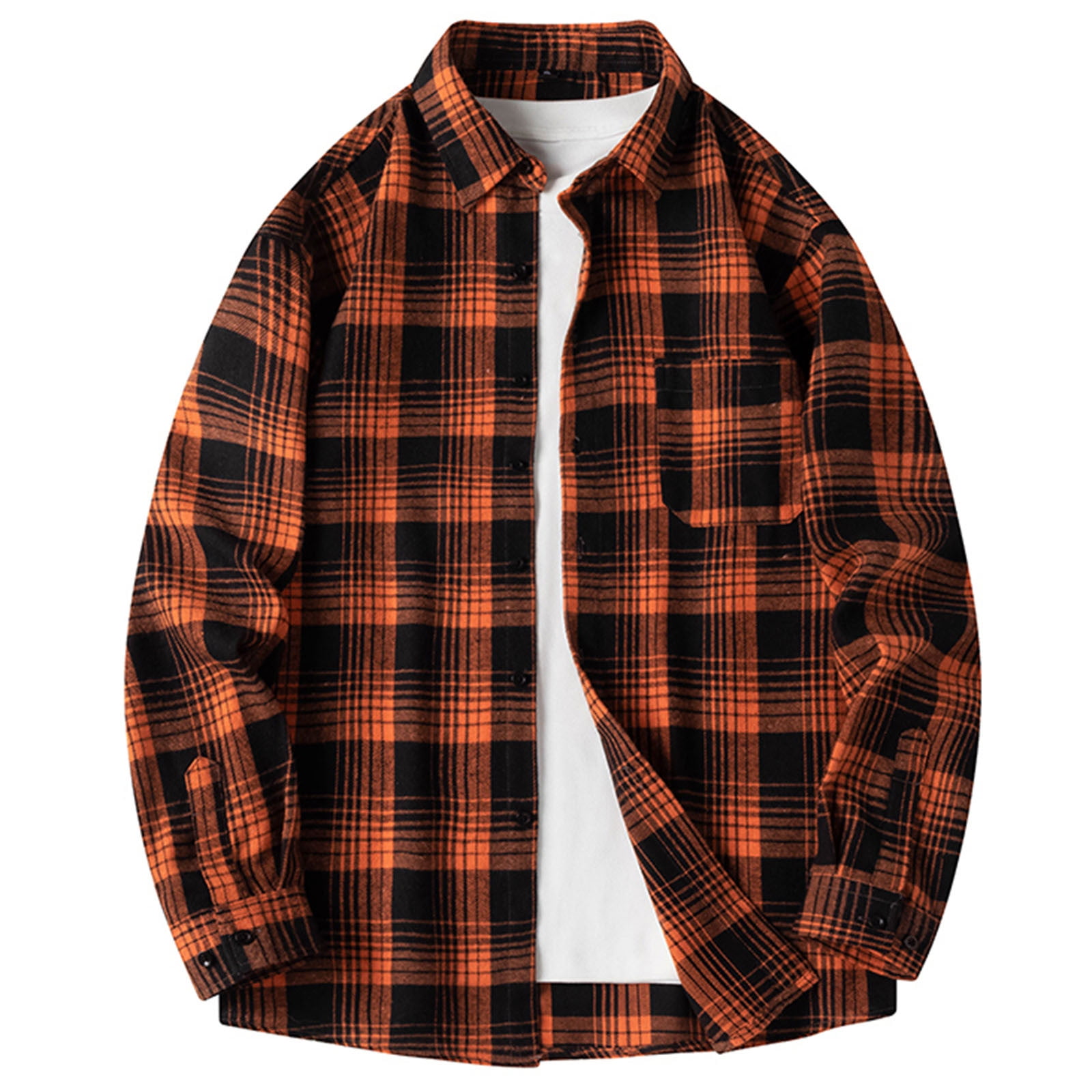 Goodtrade8 Button Jackets for Men Plaid Shirt Jacket Lapel Casual ...