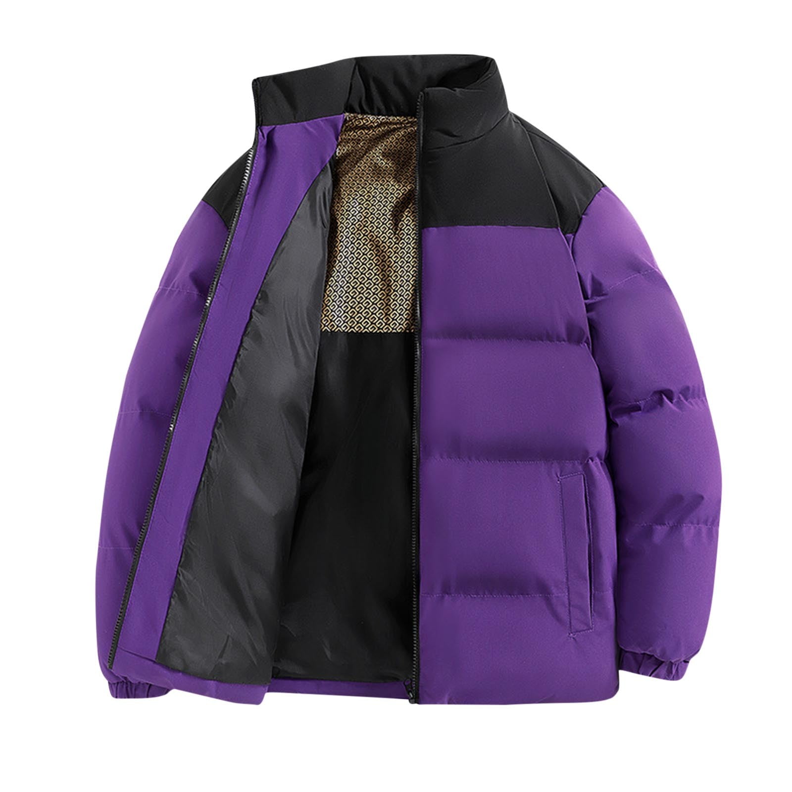 Goodtrade8 Color Block Fleece Jackets Zip up Warm Winter Jackets for Men Hoodless Outdoor Long ...