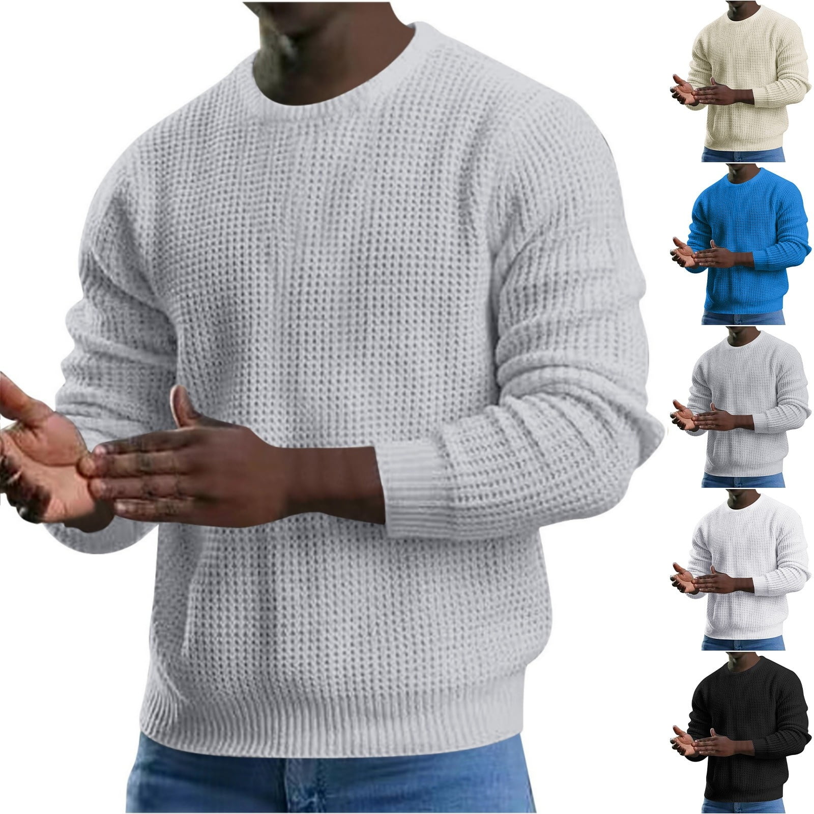 Goodtrade8 Winter Tops for Men Plus Size Casual Waffle Knit Solid Color ...