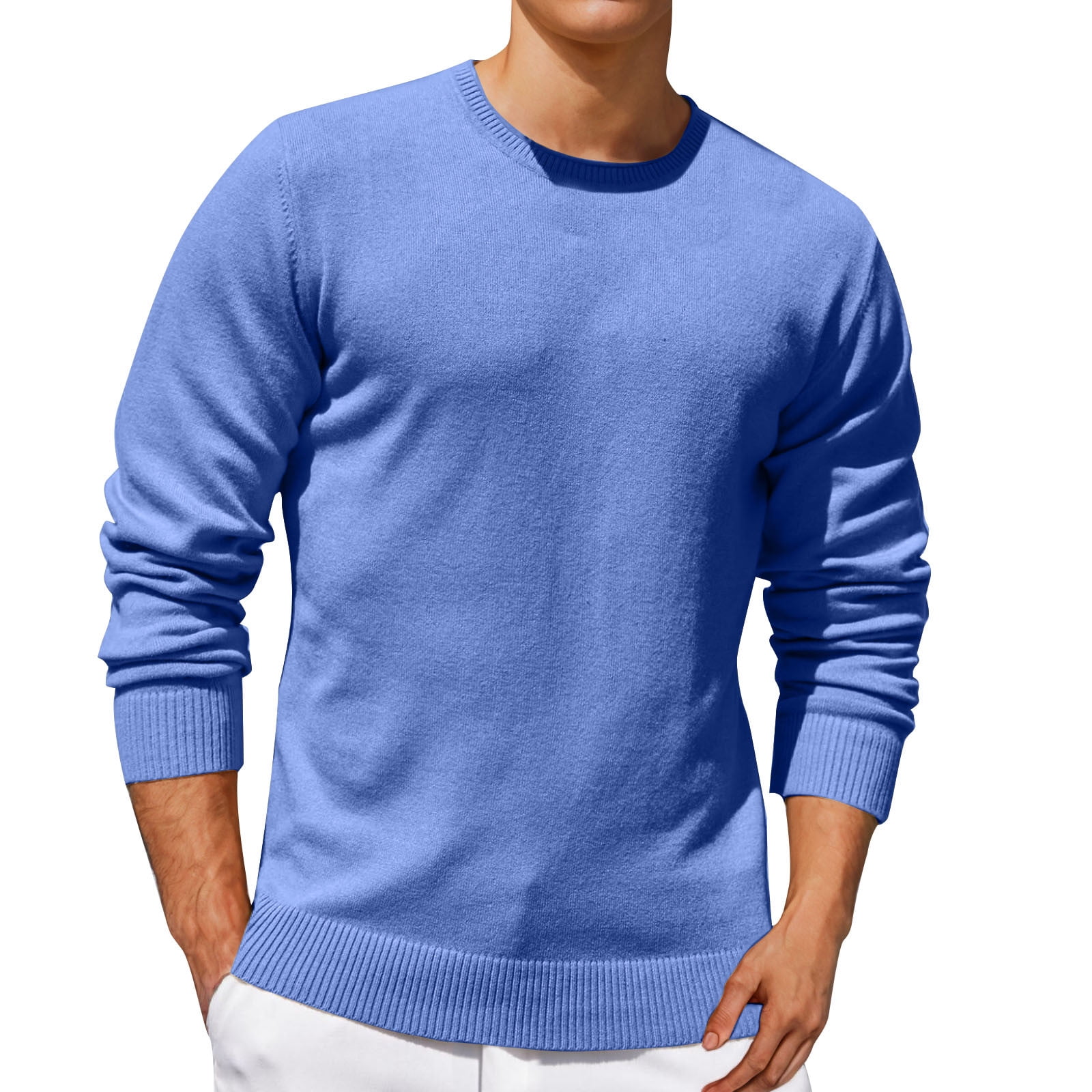 Goodtrade8 Fall Tops for Men Solid Color Knitting Cotton Long Sleeve ...