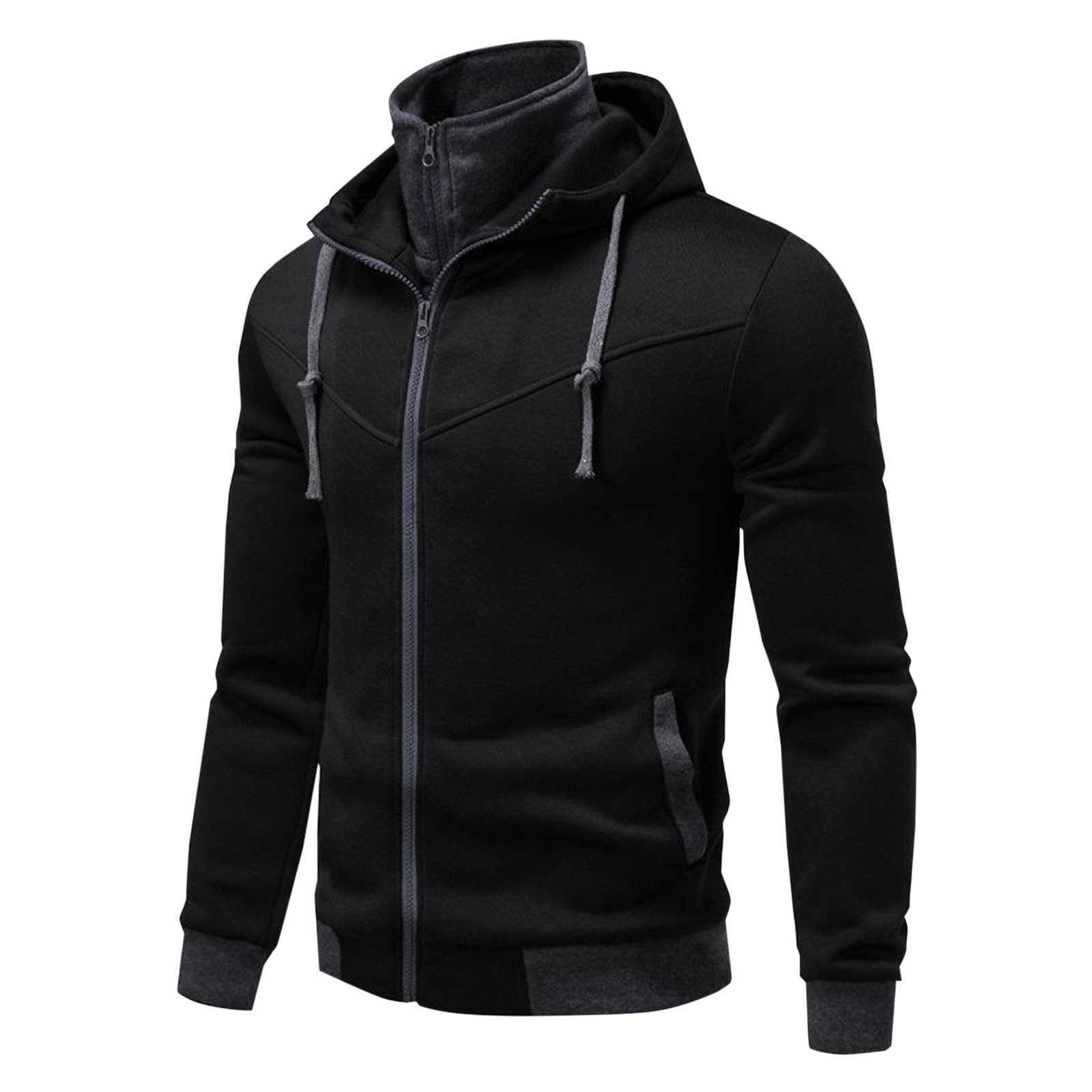 Goodtrade8 Hooded Jackets Men Zip up Hooded Athletic Drawstring Plain ...