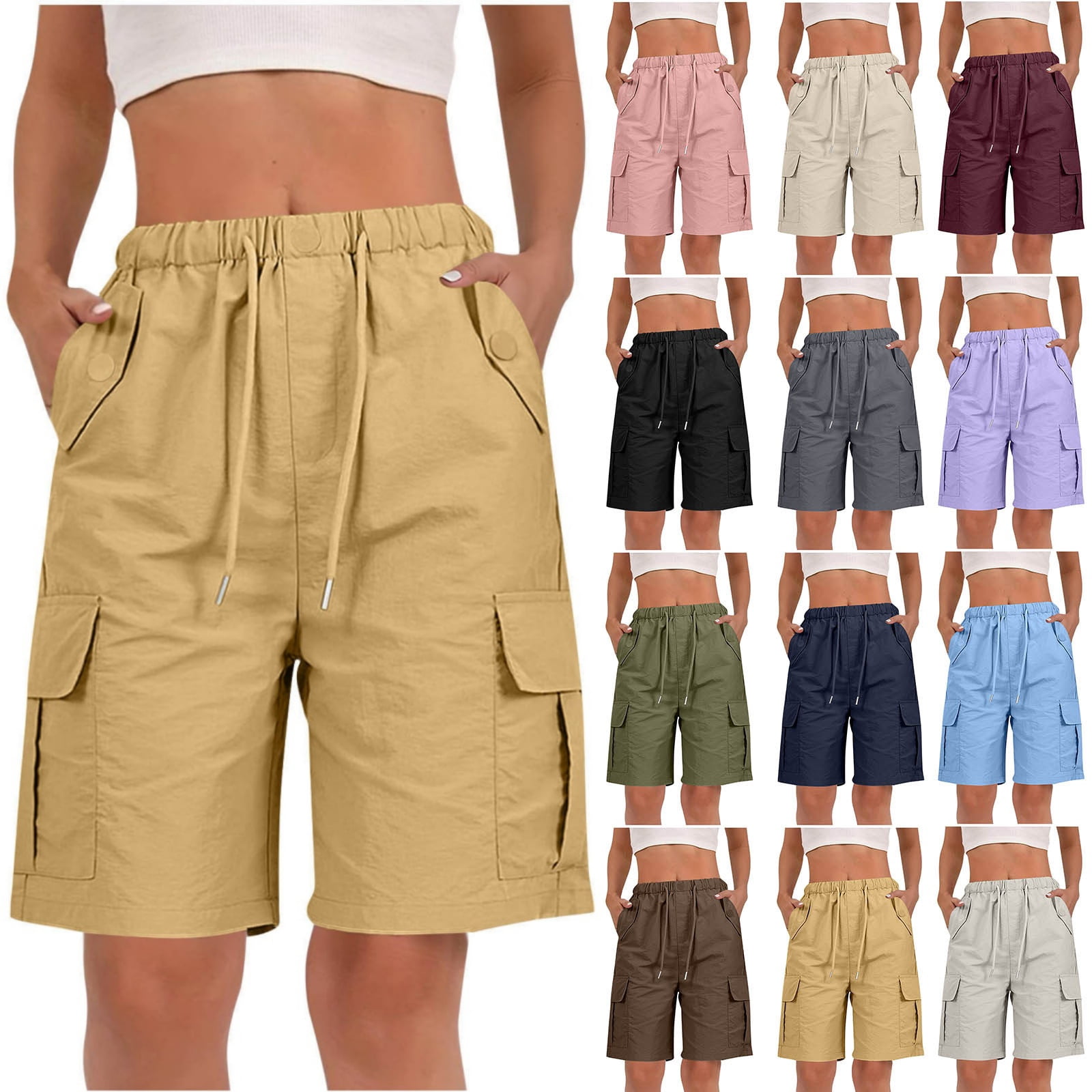 Goodtrade8 Knee Length Womens Hiking Cargo Shorts Summer Bermuda Short ...