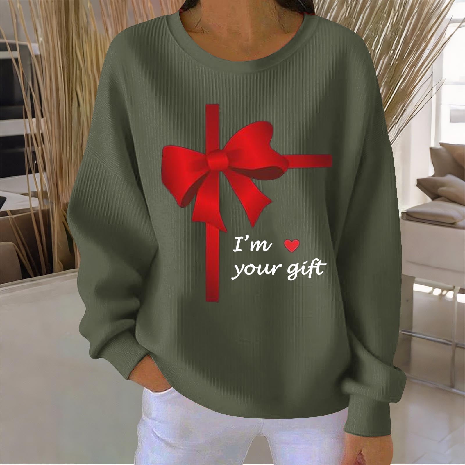 Goodtrade8 Long Sleeved Sweatshirts for Women Crew Neck Valentine ...