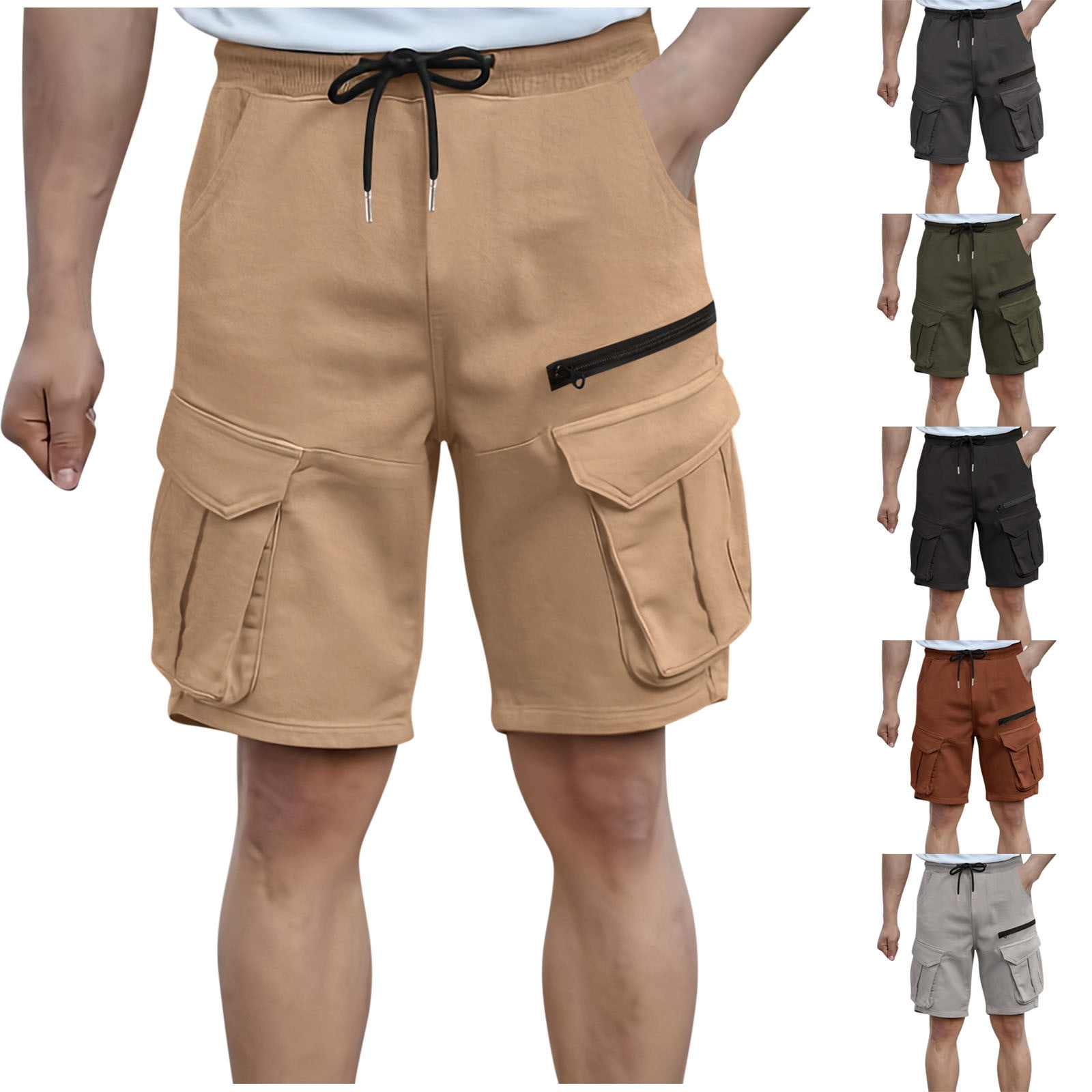Goodtrade8 Men's Shorts Cargo Pockets Athletic Straight Solid Color Gym ...