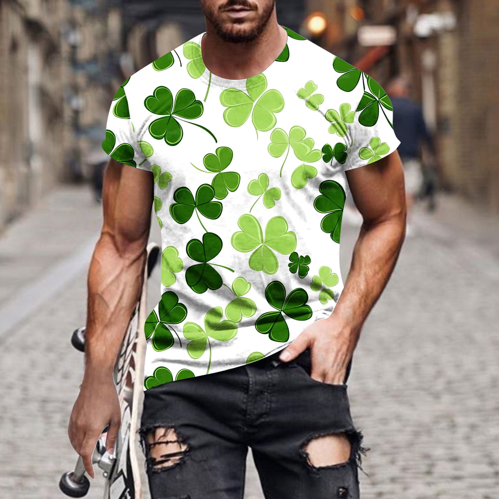 Goodtrade8 Men's St.Patrick's Green Shamrock Casual Holiday Printed ...