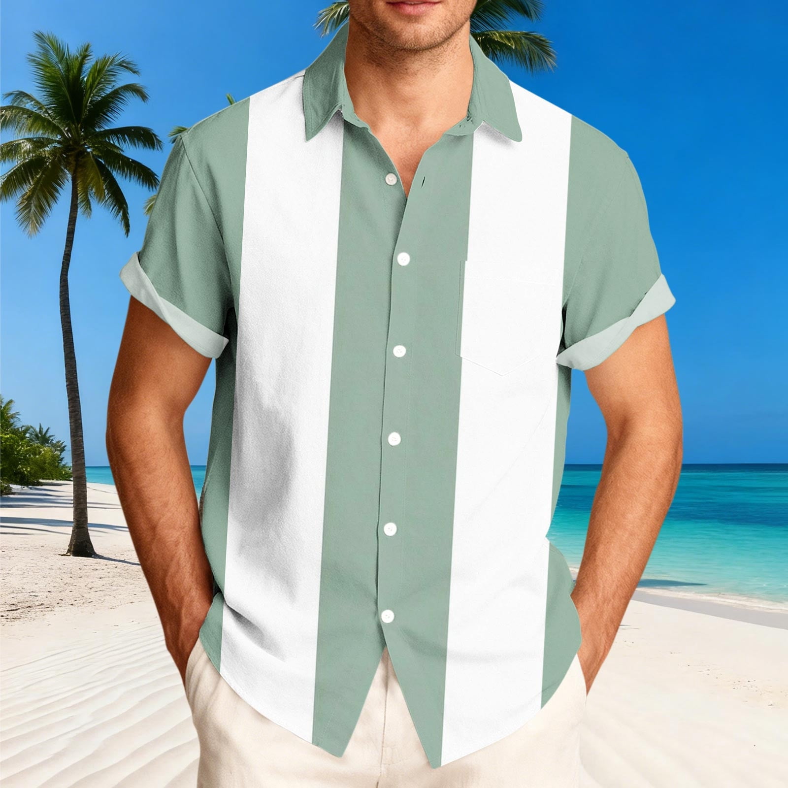 Goodtrade8 Mens Beach Shirts Loose Summer Button Down T Shirts for Men ...