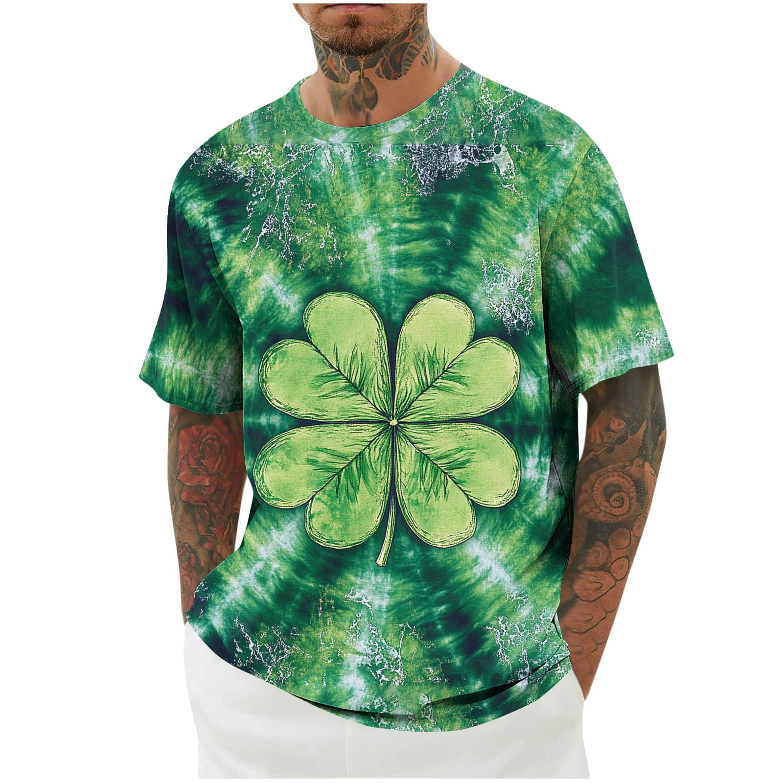 Goodtrade8 Mens St Pattys Day Shirts Large Lucky Crew Neck Short Sleeve ...