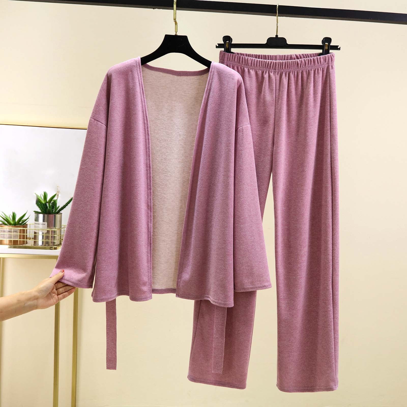 Goodtrade8 Pajama Set Loungewear 2 Piece V-Neck Solid Color Soft Long ...