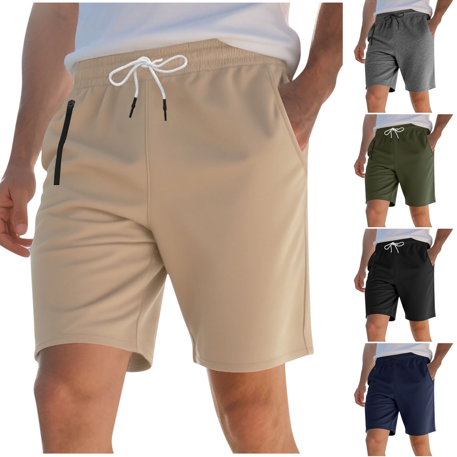 Goodtrade8 Pocket Men's Cargo Shorts Athletic Solid Color Drawstring ...