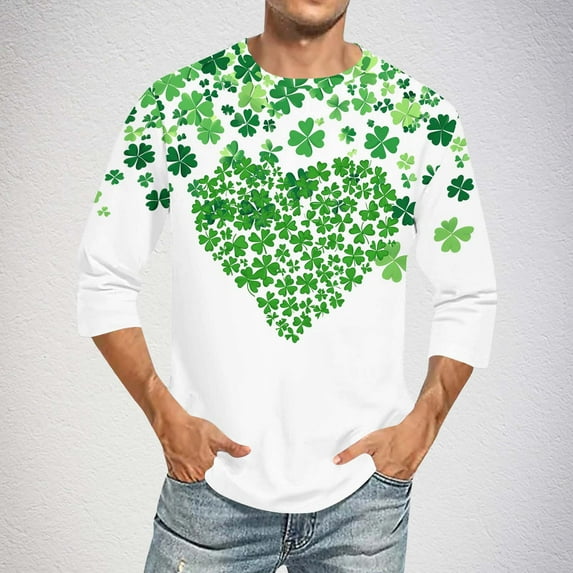 Goodtrade8 St.Patricks Day Shirts Mens 3/4 Sleeve Big and Tall Casual Graphic Tee Green Crew ...