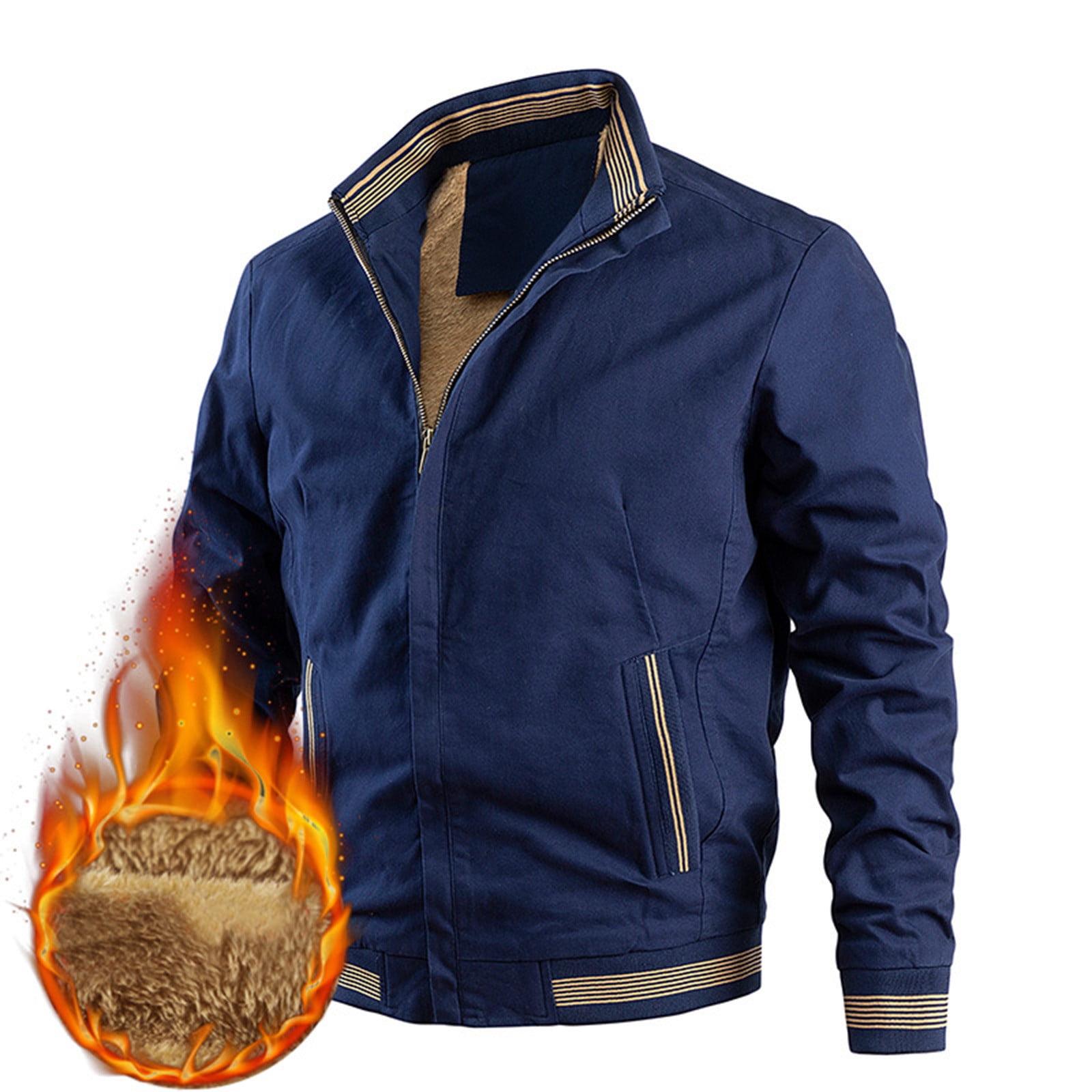 Goodtrade8 Stand Collar Fleece Jackets Zip up Plain Big Mens Jackets ...