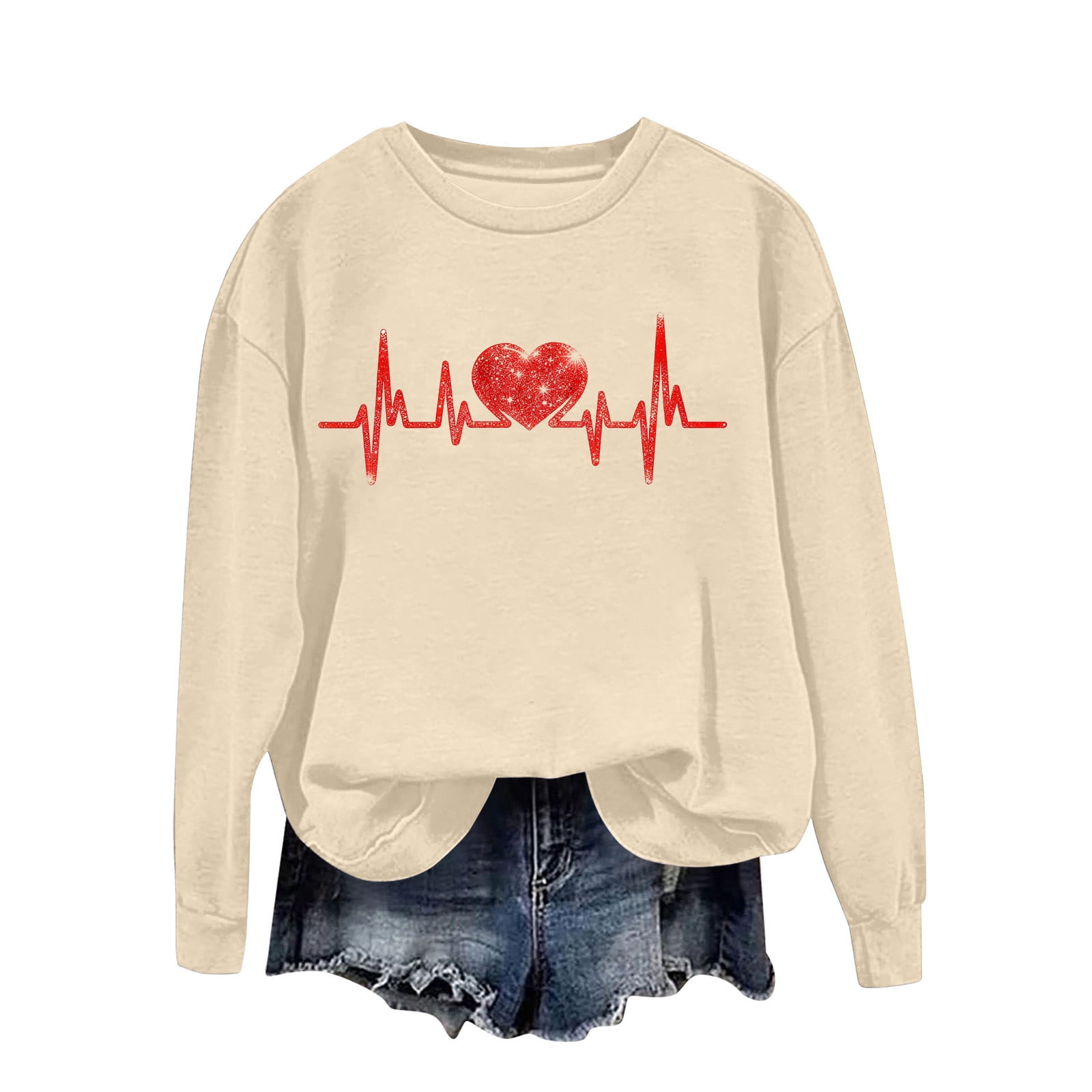 Goodtrade8 Valentine Sweatshirts for Women Long Sleeved Shirts Graphic ...