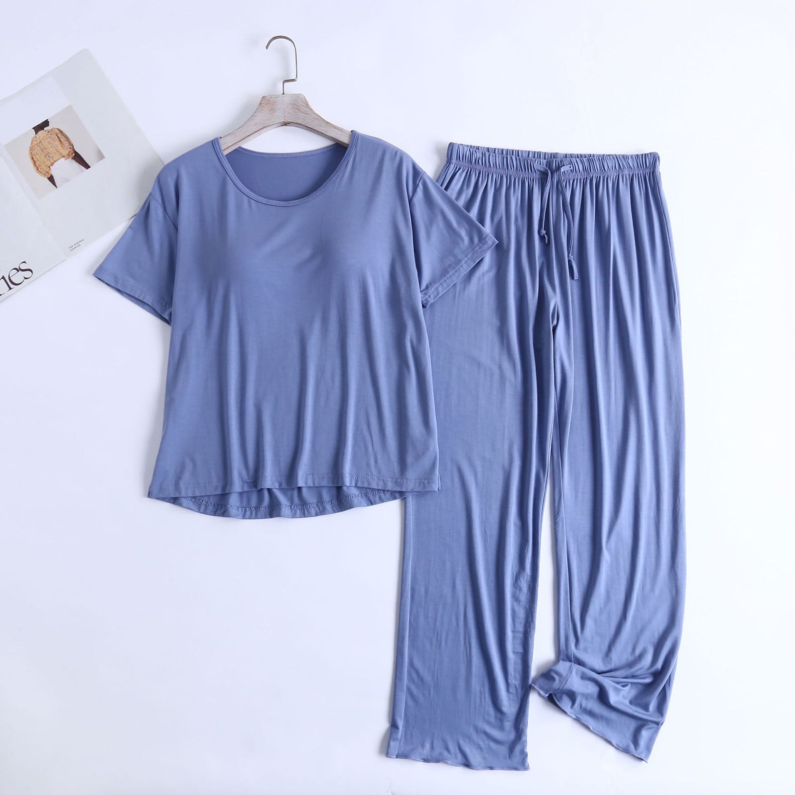 Goodtrade8 Woman Pajamas 2 Piece Plus Size Loungewear Casual Crew Neck ...