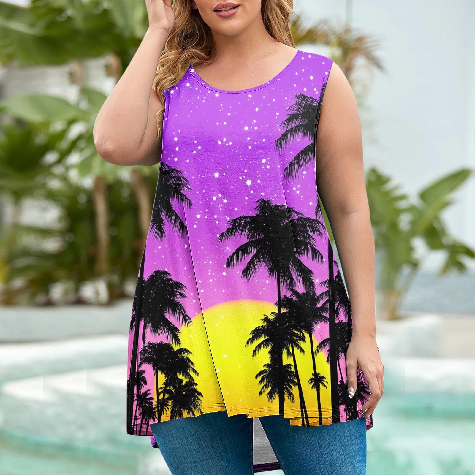 Goodtrade8 Women's Work Tank Tops Sleeveless Plus Size Pullover Loose ...