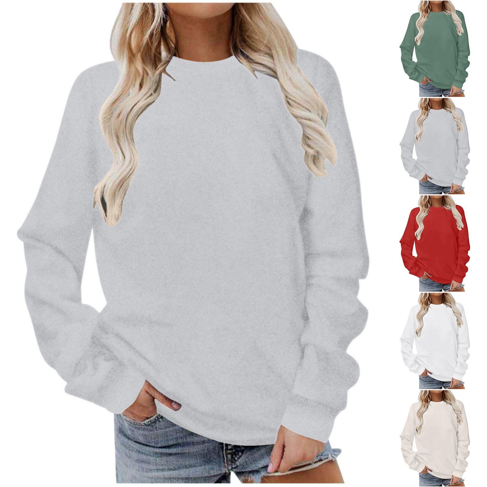 Goodtrade8 Womens Sweatshirts Plus Size Tunic Long Sleeve Plain ...