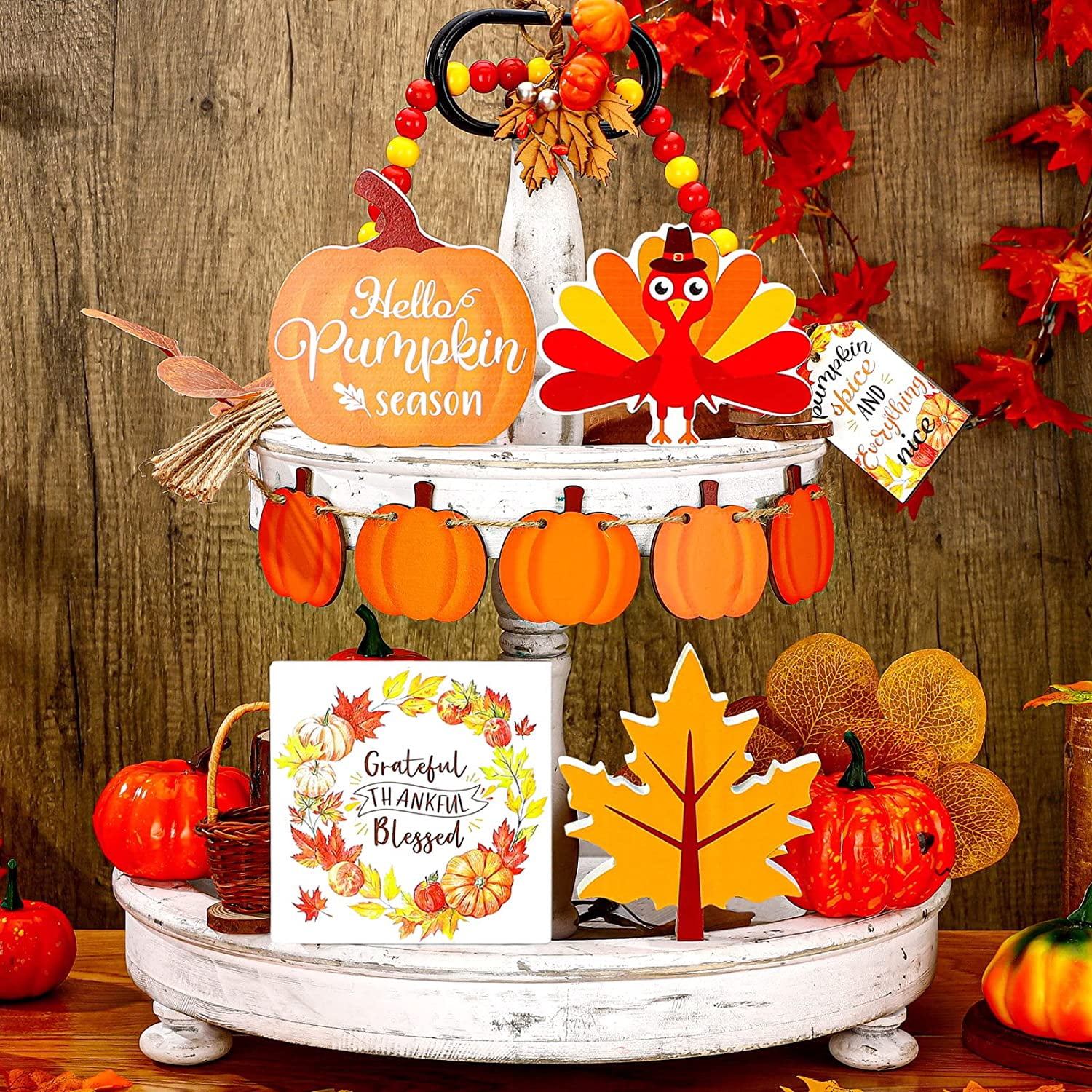 Goodwill 10pc Fall Decor: Pumpkin Wooden Signs, Turkey Centerpieces ...