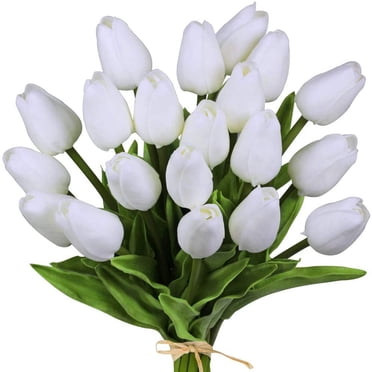 Deago 10 Pcs Artificial Tulips Flowers Real Touch PU Tulips Arrangement ...