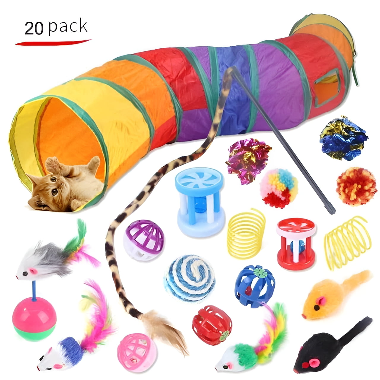 Goodwill 20 Pcs Cat Toys Set, Foldable Tunnel, Interactive Feather Toy ...