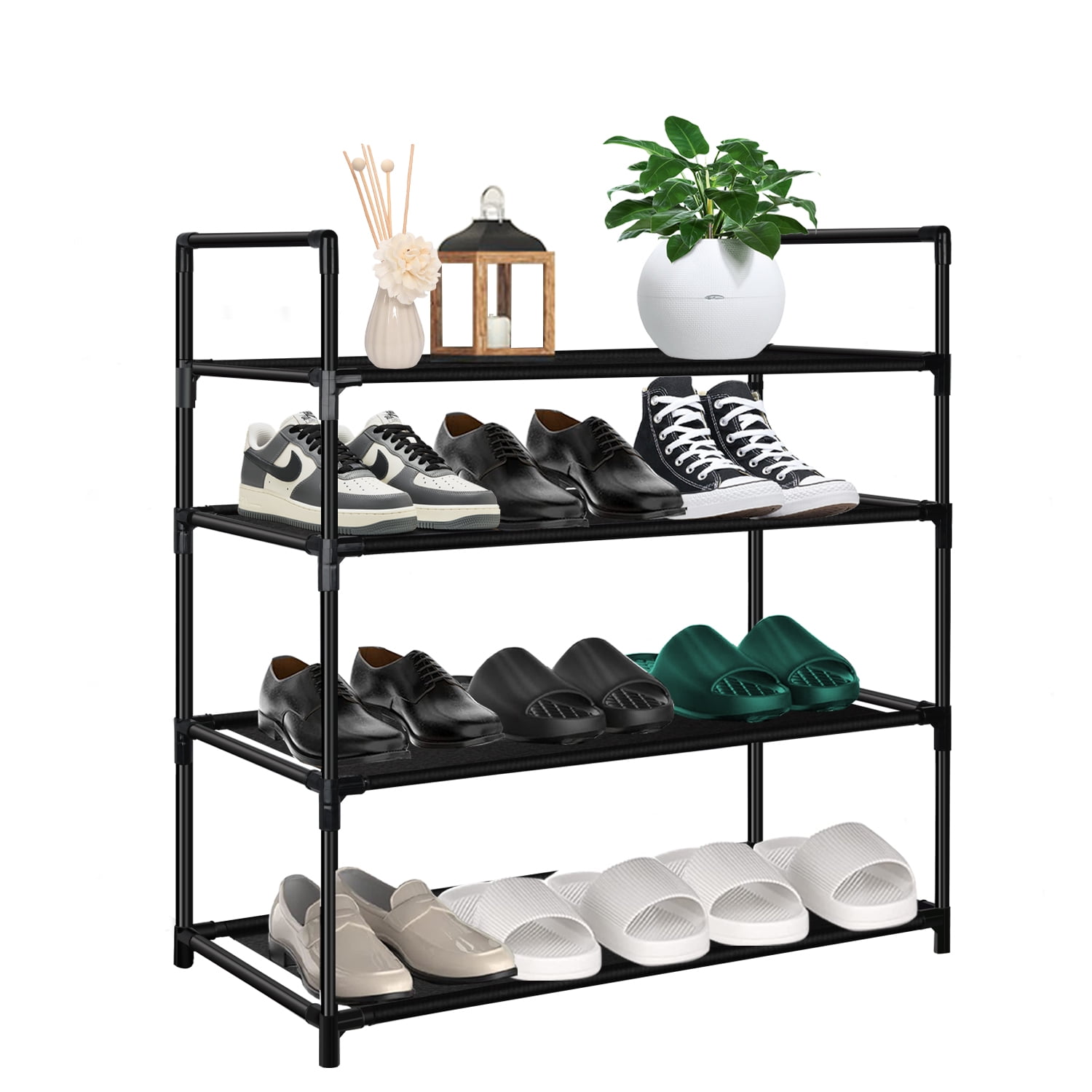 Goodwill Large 4-Tier Shoe Rack Storage Organizer, Metal Footwear ...