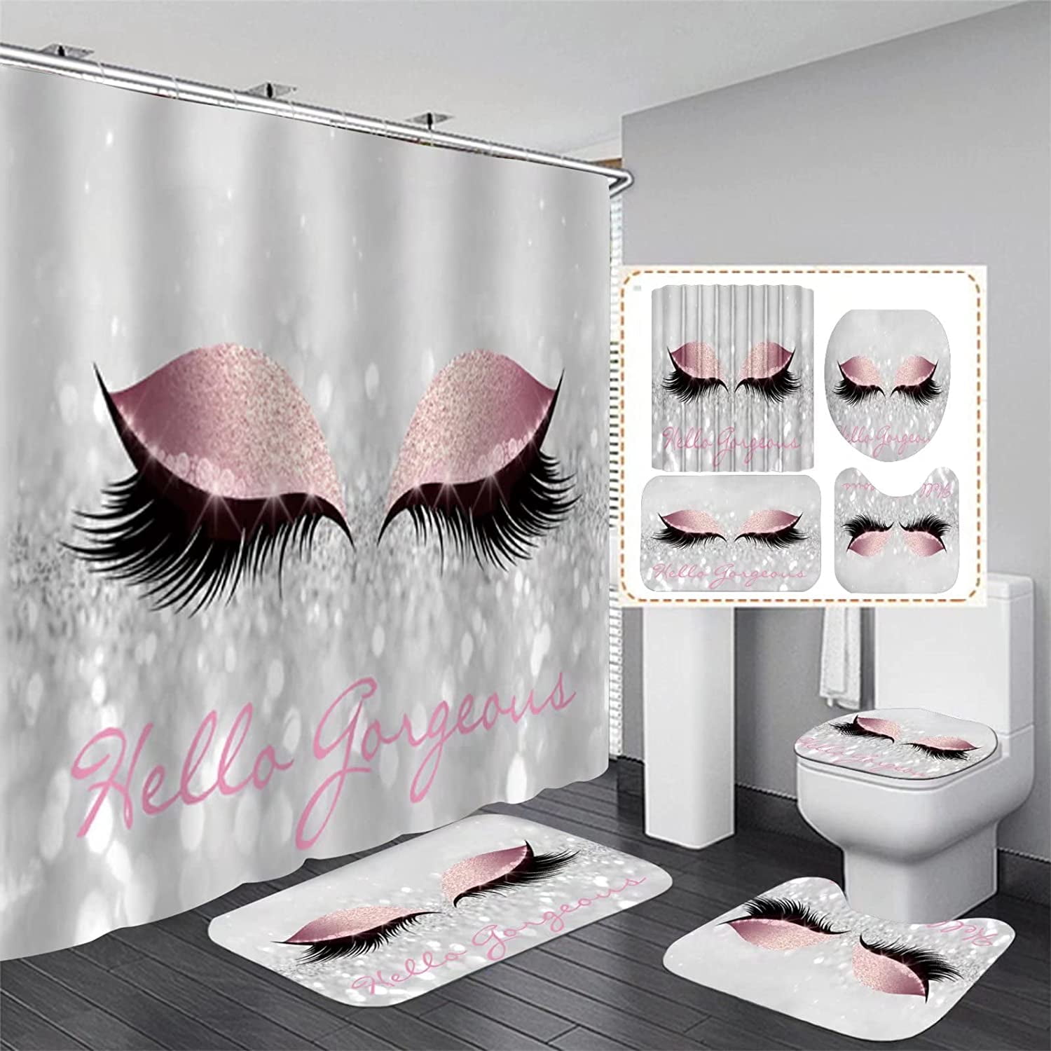 Goodwill 4PCS Eyelash Shower Curtain Set, Waterproof Polyester Decor ...