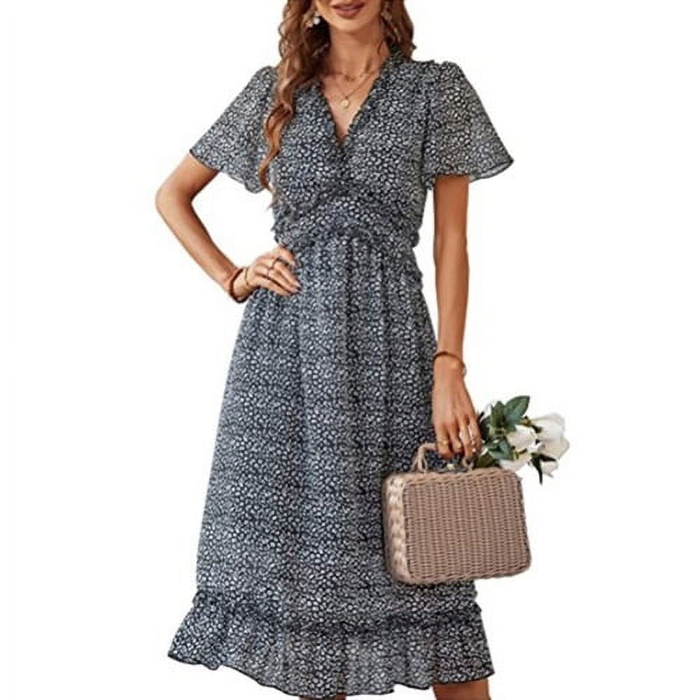 Goodwill Summer Casual Ruffle Dress hort Sleeve Deep V Neck Boho Floral ...
