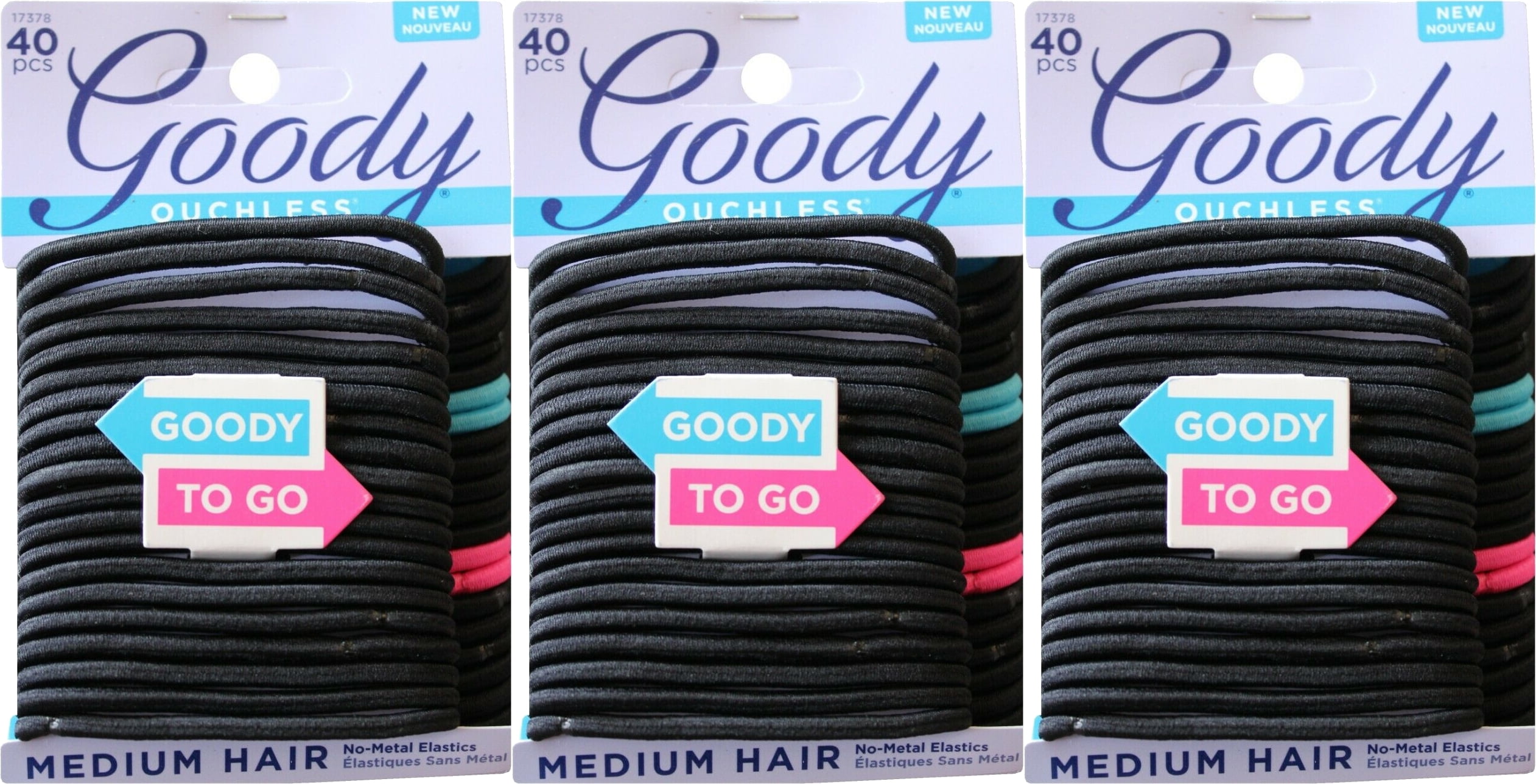 Goody Ouchless Black Elastics 4MM for Medium Hair 40 Count (Pack of 3 ...
