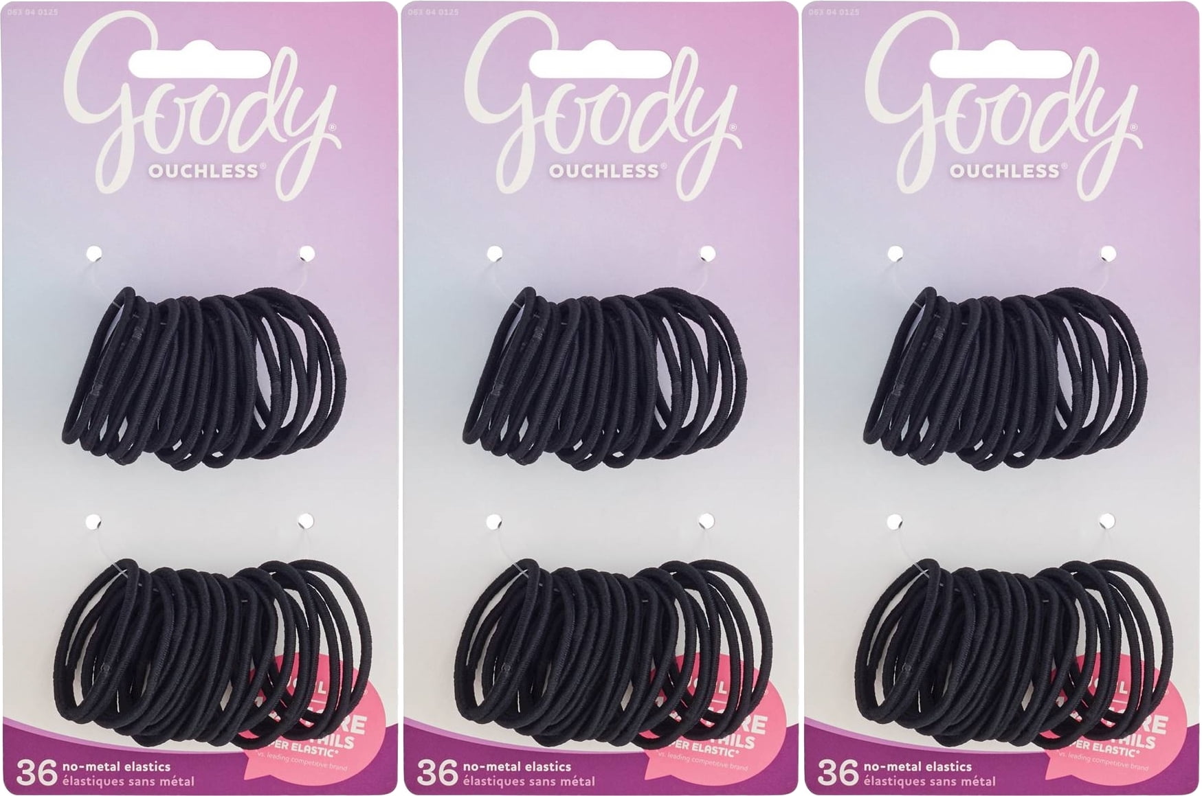 (3 pack) Goody Ouchless Elastics, Black Hair Ties, Ponytail Holder, 2mm ...