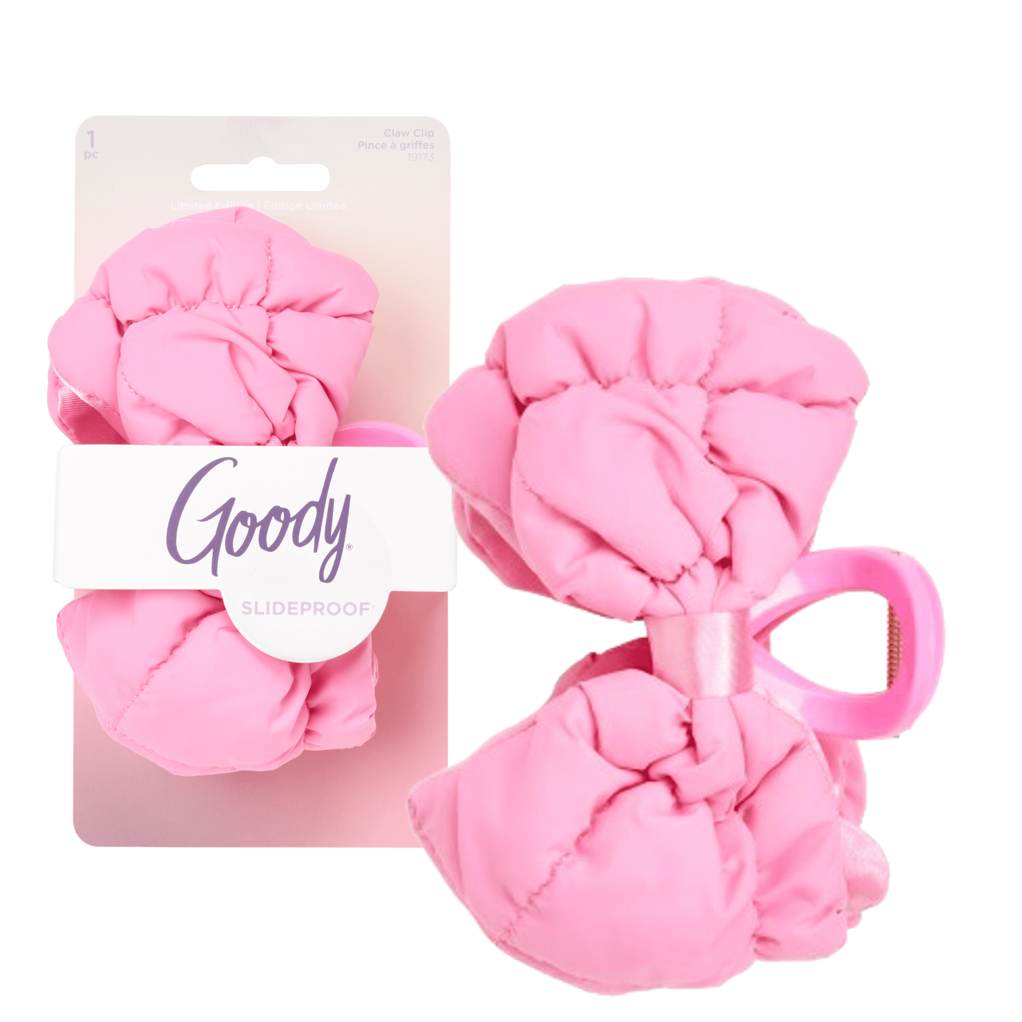 Goody Luxe Puffer Bow, Frosty Ice Pink, Quilted SlideProof Hair Claw ...